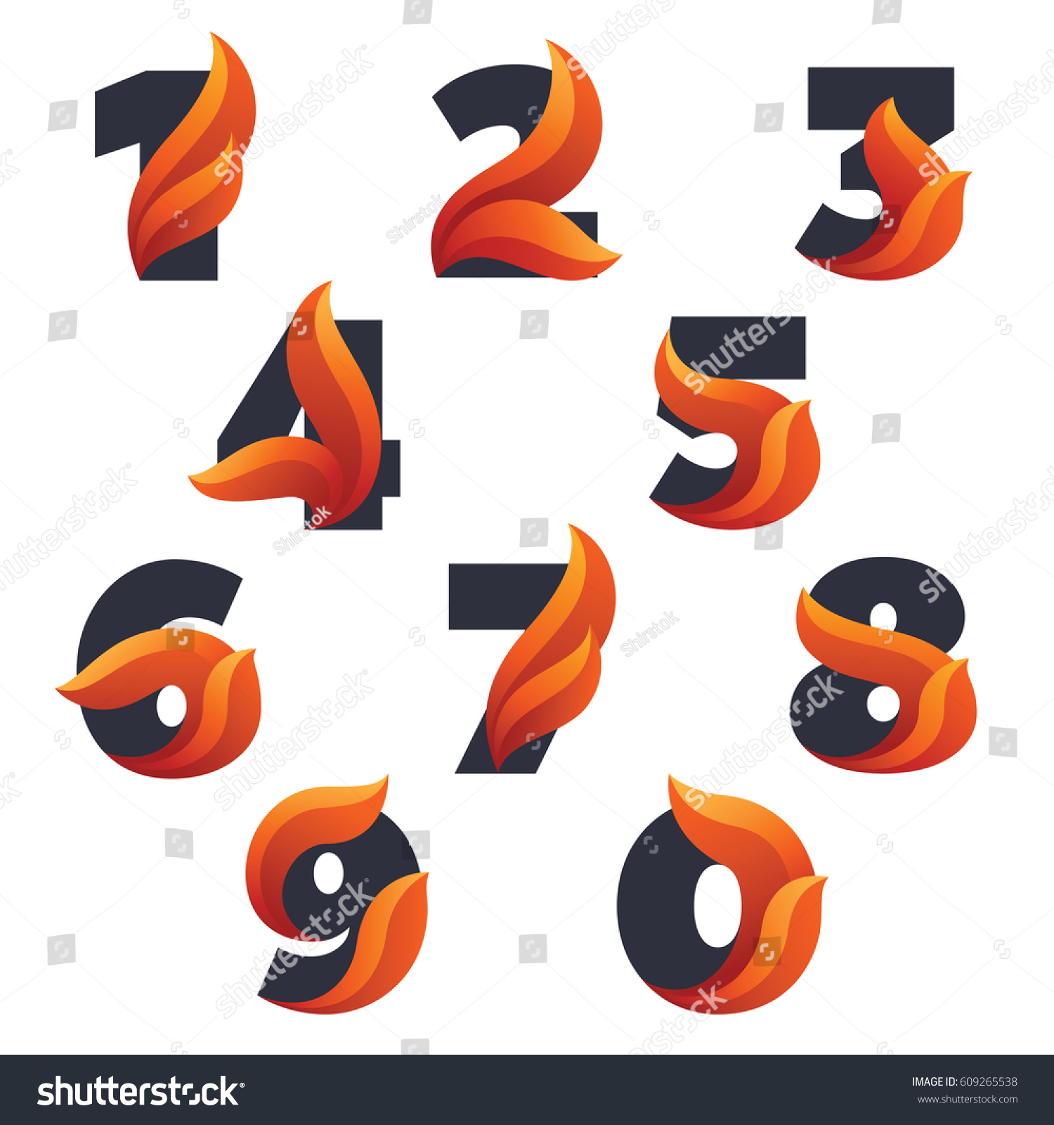 Numbers Set Fire Flames Stock Vector (Royalty Free) 609265538