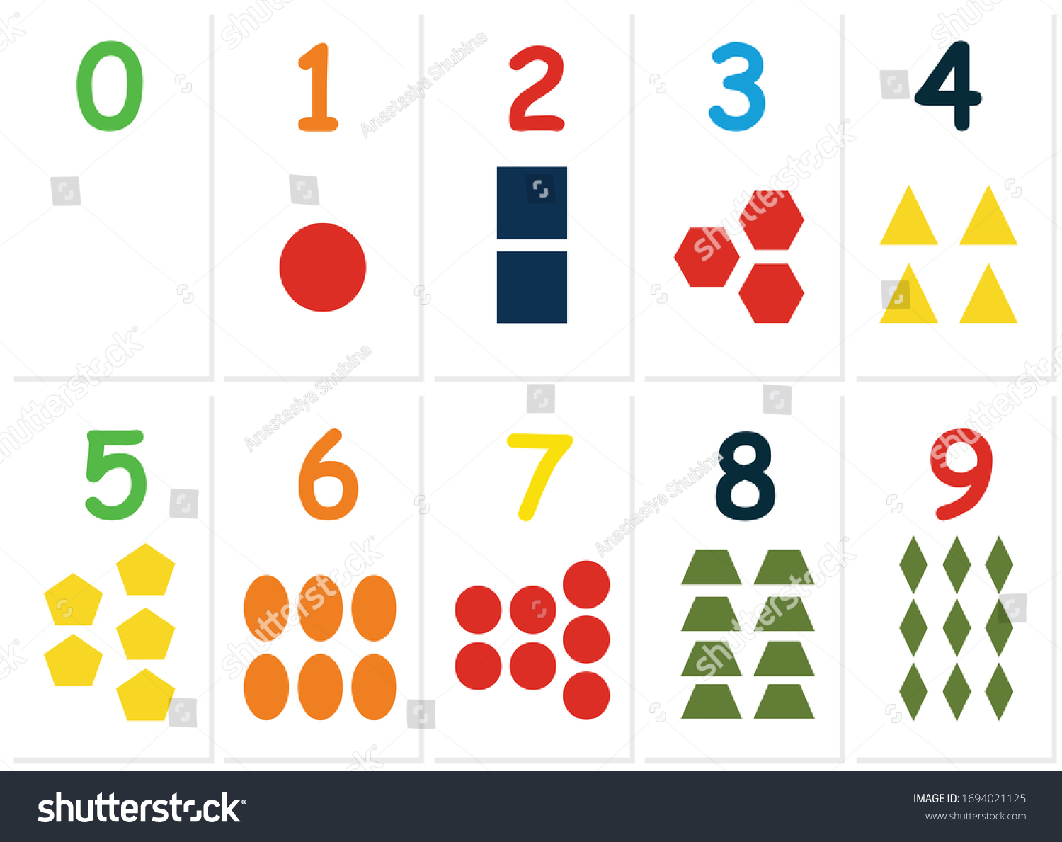Numbers Examples Colored Geometric Shapes Educational Stock Vector ...