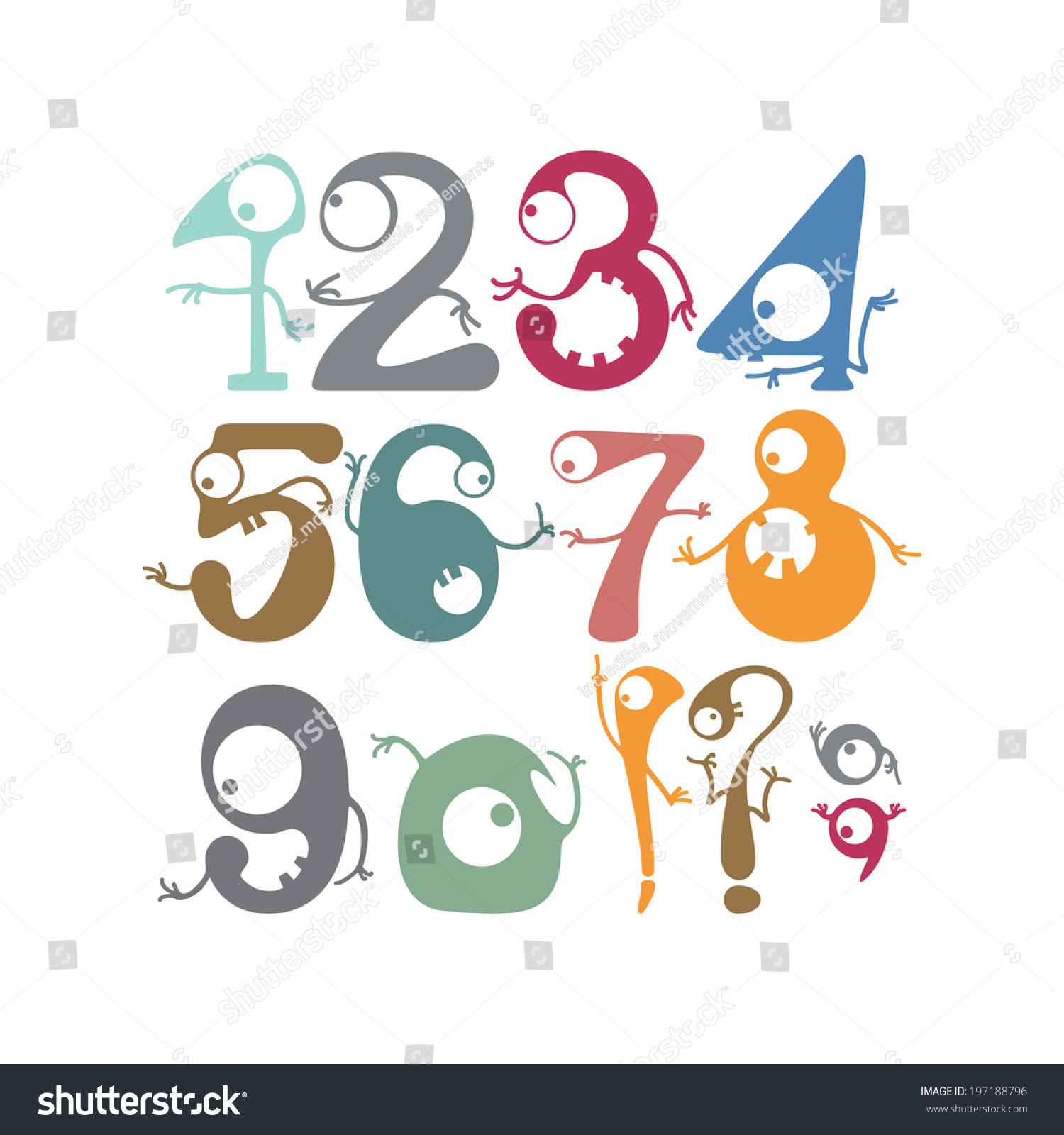 Numbers Funny Monsters Stock Vector (Royalty Free) 197188796 | Shutterstock