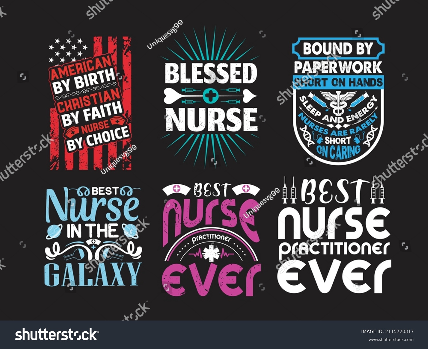 Nurses Lettering Typographic Bundle Design Vector Stock Vector (Royalty ...