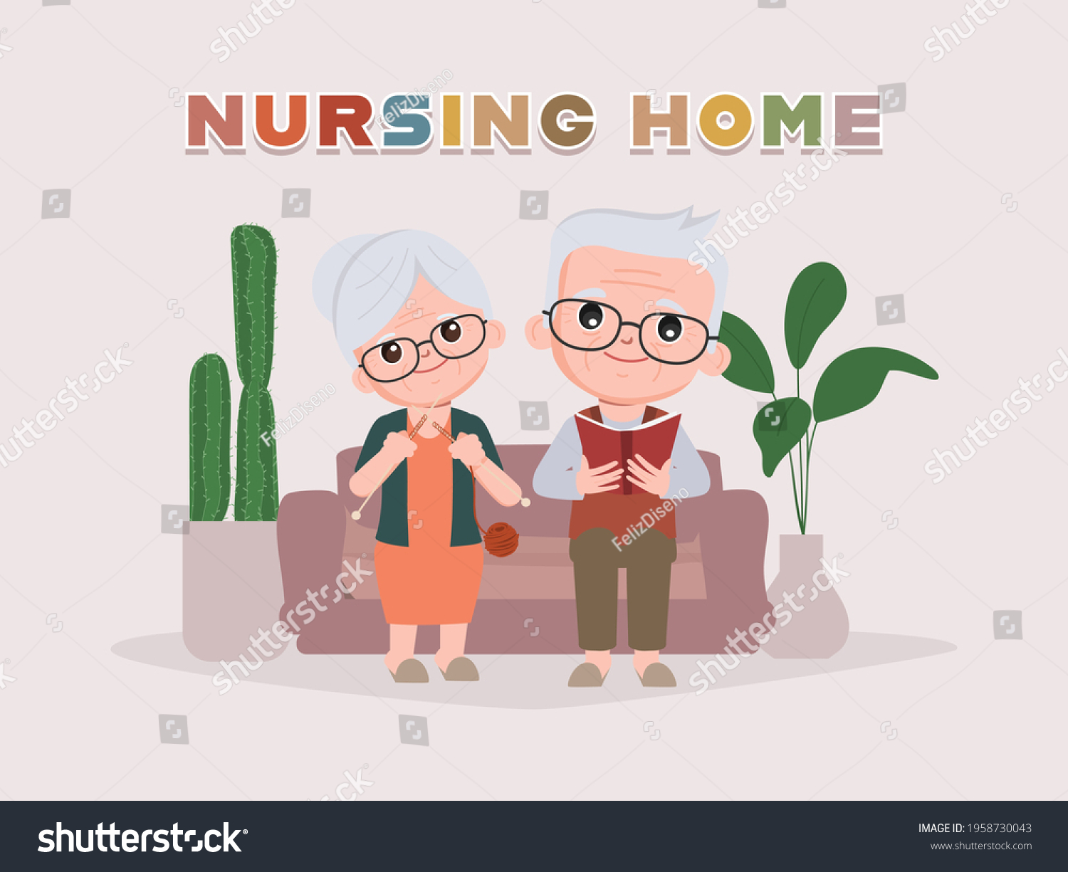Nursing Home Elderly Concept Cartoon Vector Stock Vector (Royalty Free ...