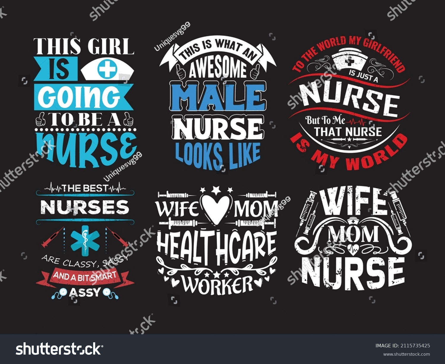 Nursing Lettering Quotes Design Bundle Vector Stock Vector (Royalty ...