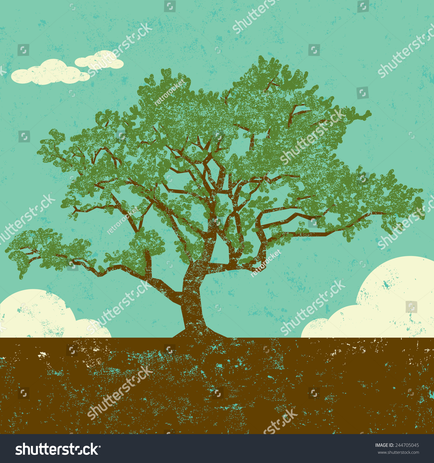Oak Tree Oak Tree Over Distressed Stock Vector (Royalty Free) 244705045 ...