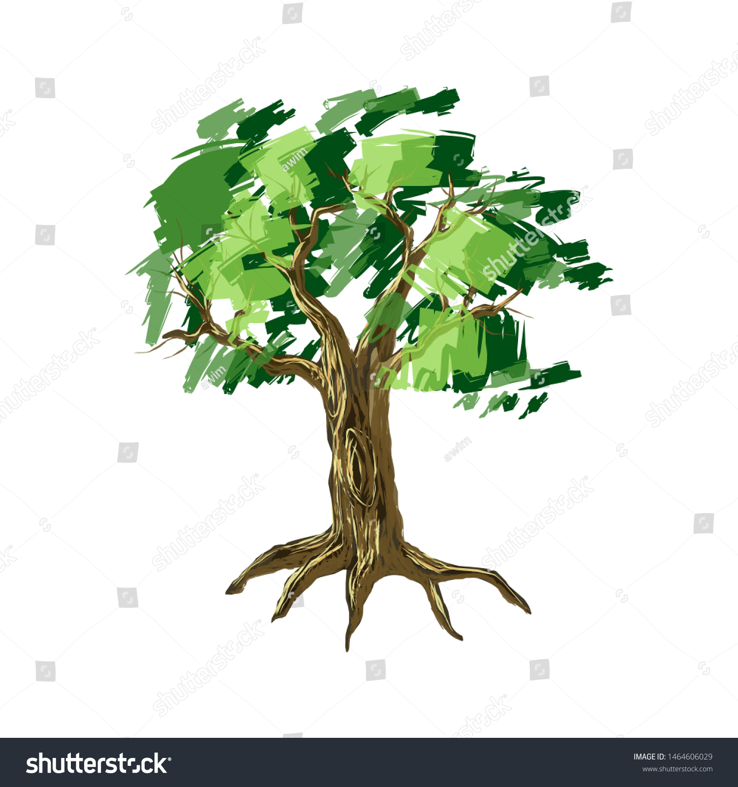 Oak Tree Roots Vector Isolated Hand Stock Vector (Royalty Free) 1464606029