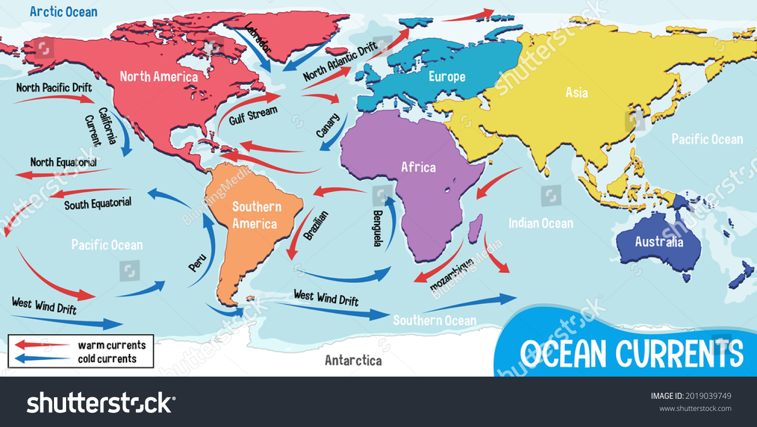 Ocean Currents On World Map Background Stock Vector (Royalty Free ...