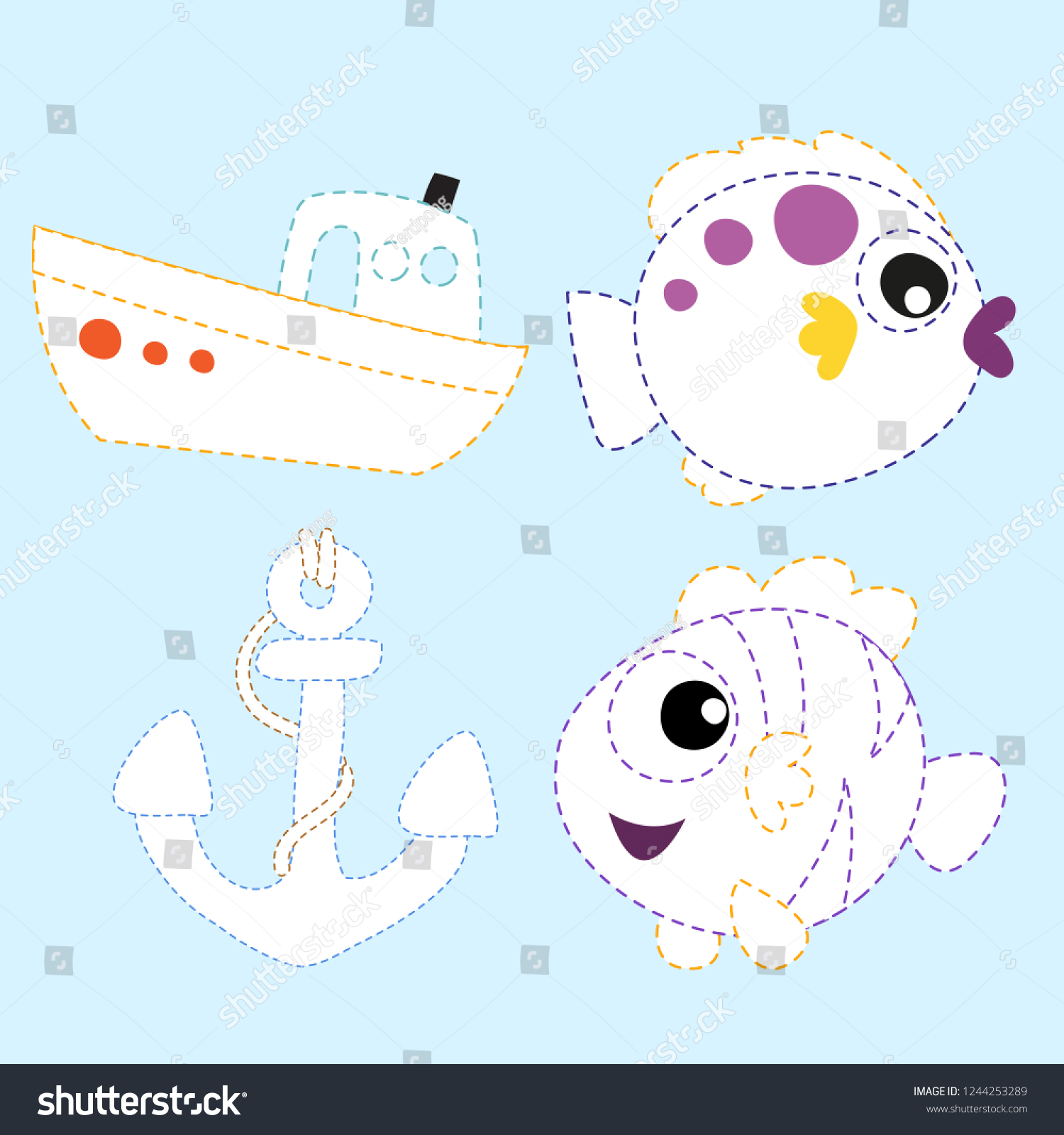Ocean Line Drawing Vector Design Kid Stock Vector (Royalty Free) 1244253289