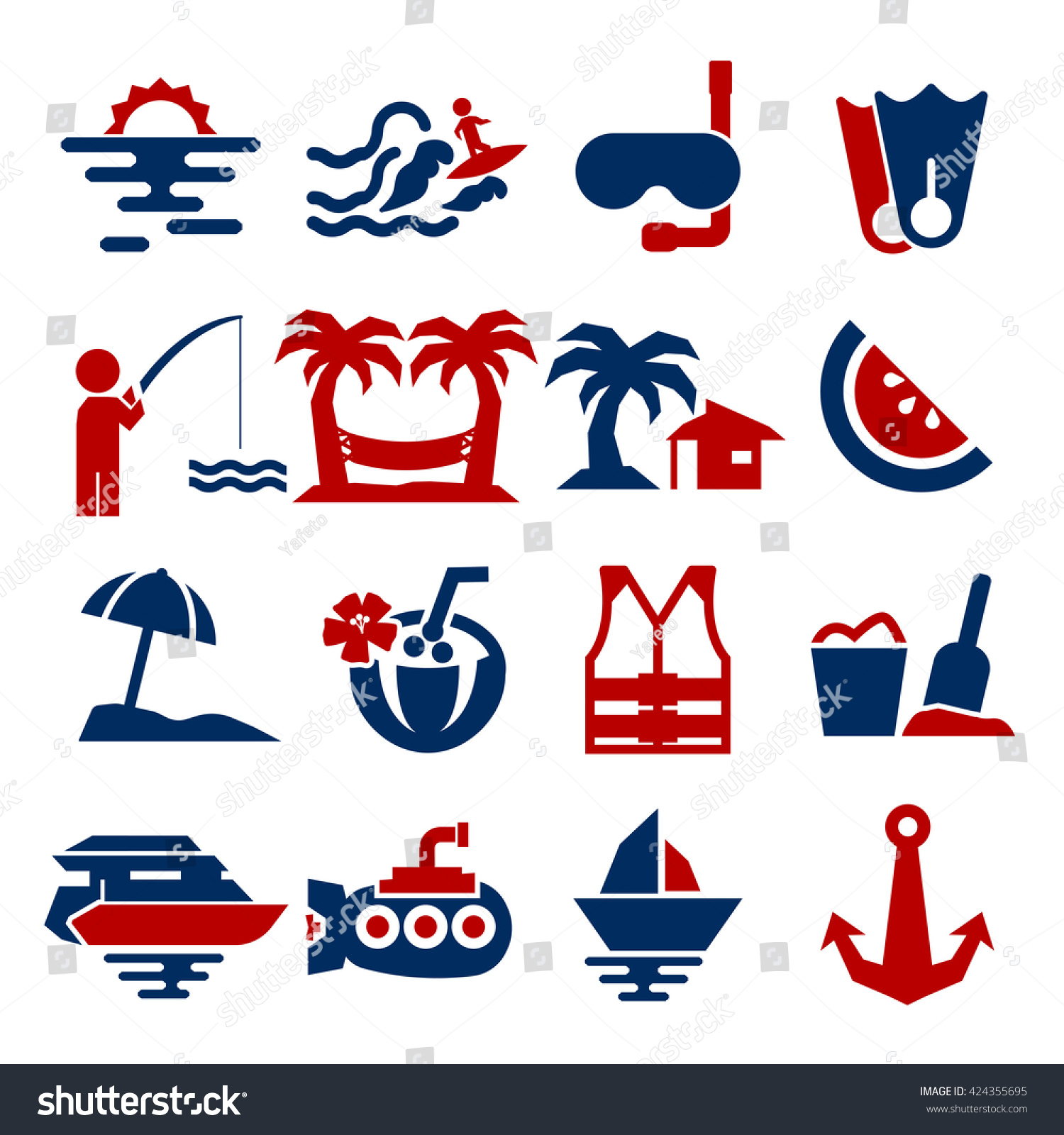 Ocean Sea Beach Icon Set Stock Vector (Royalty Free) 424355695 ...