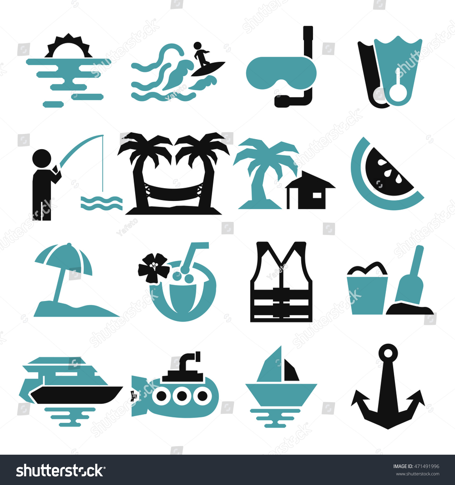 Ocean Sea Beach Icon Set Stock Vector (Royalty Free) 471491996 ...