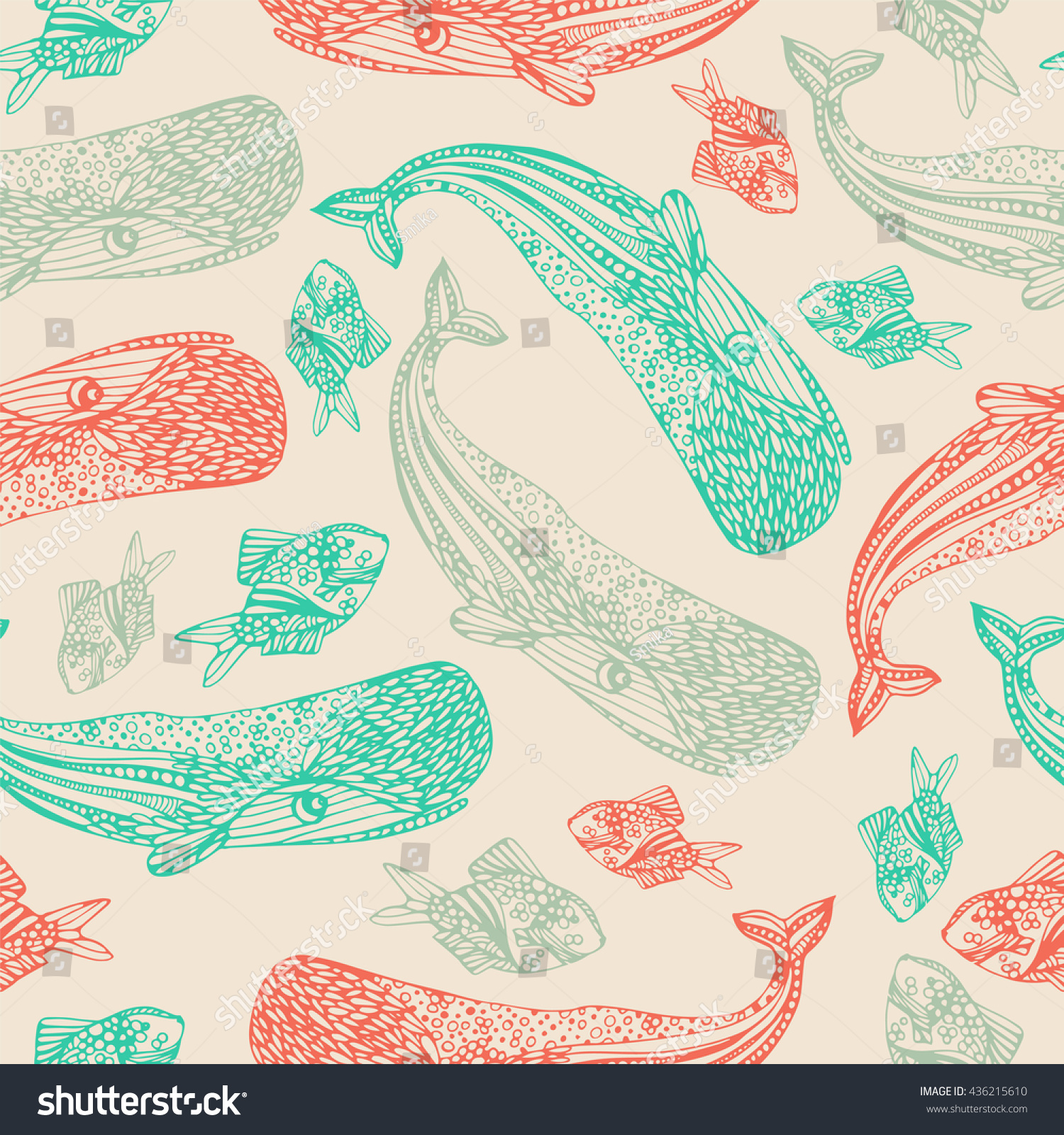 Ocean Seamless Pattern Sperm Whale Fish Stock Vector 436215610 ...