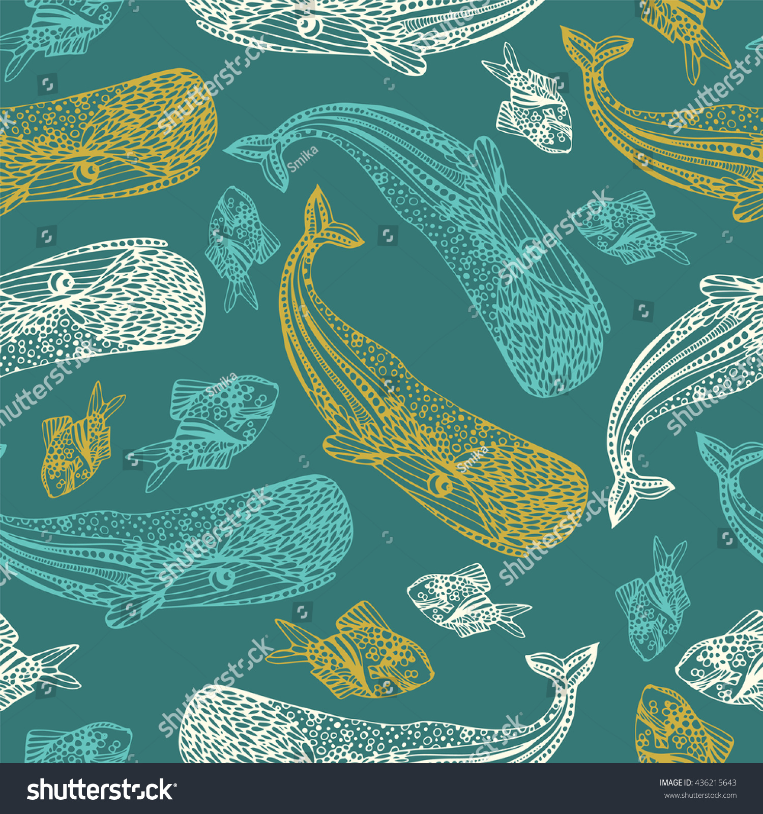 Ocean Seamless Pattern Sperm Whale Fish Stock Vector (Royalty Free ...