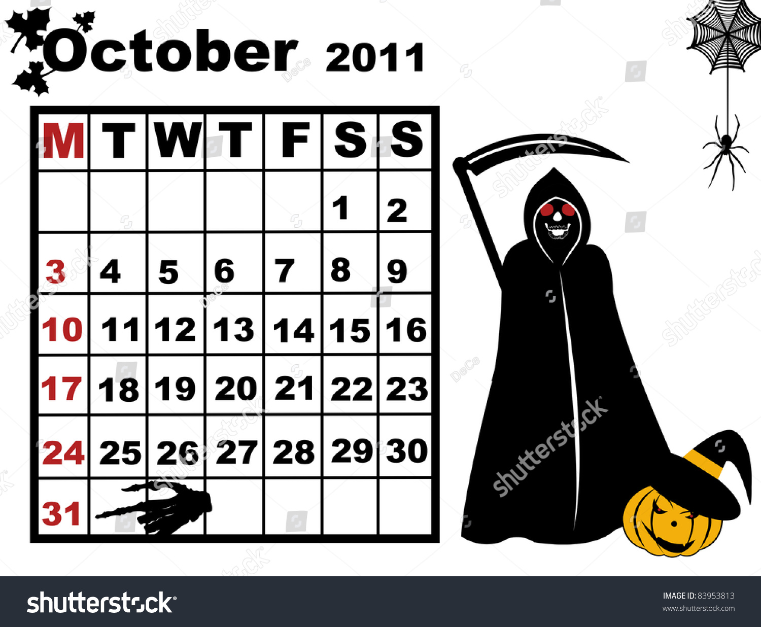 October Calendar Stock Vector (Royalty Free) 83953813 | Shutterstock