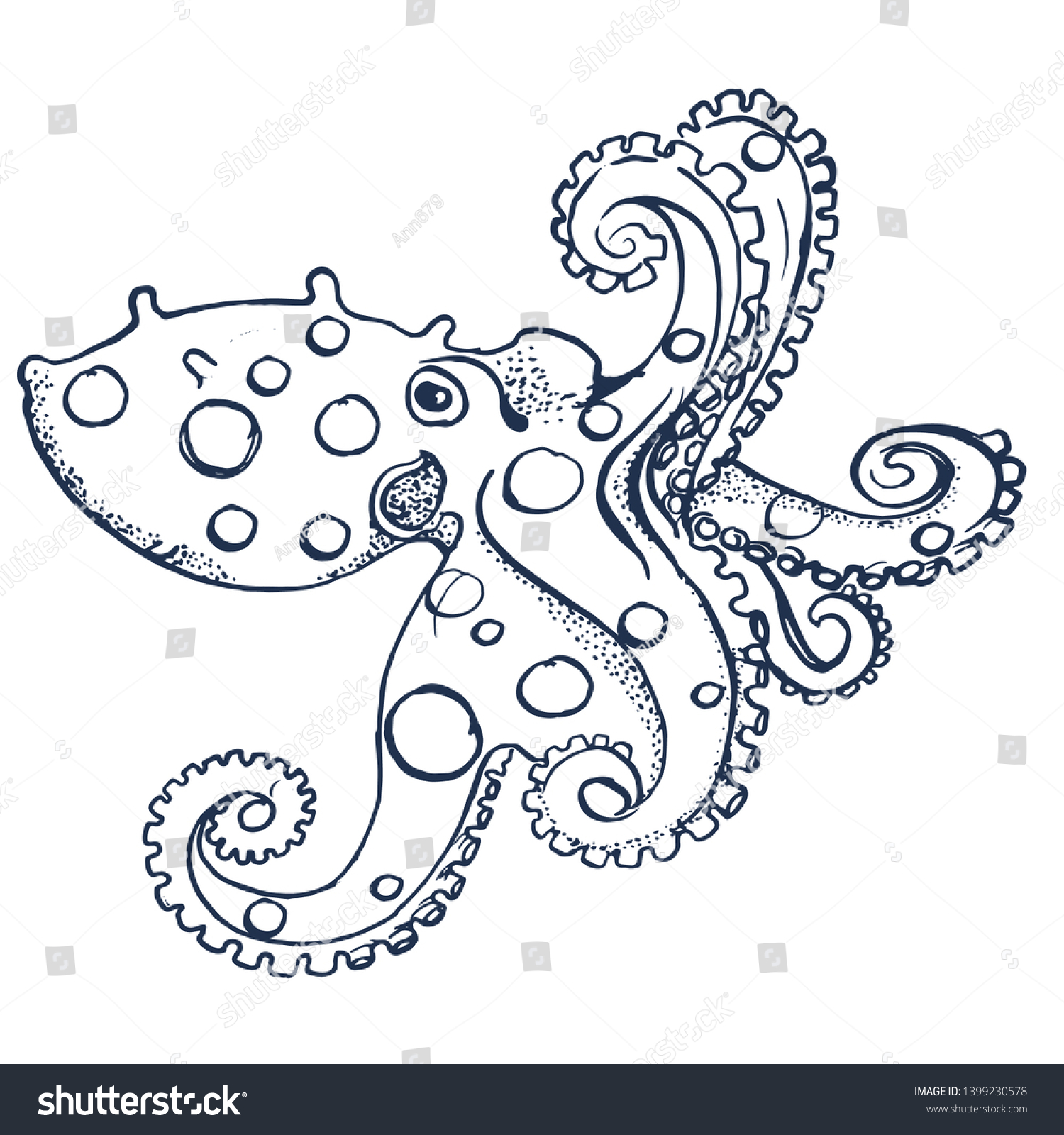 Octopus Hand Drawing Isolated On White Stock Vector (Royalty Free ...