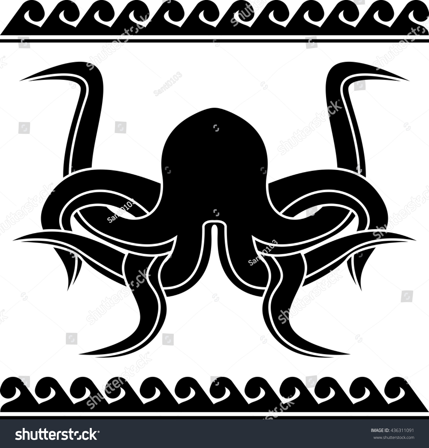 Octopus Stencil Vector Illustration Stock Vector (Royalty Free) 436311091