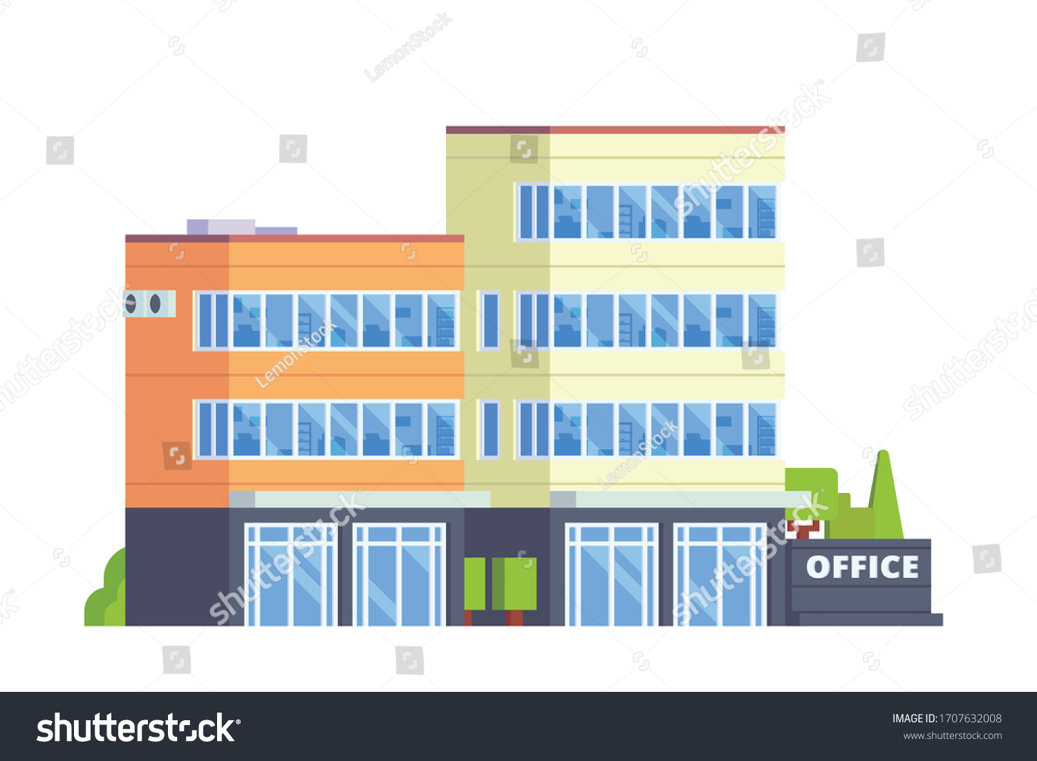 Office Building Flat Design Concept Illustration Stock Vector (Royalty ...