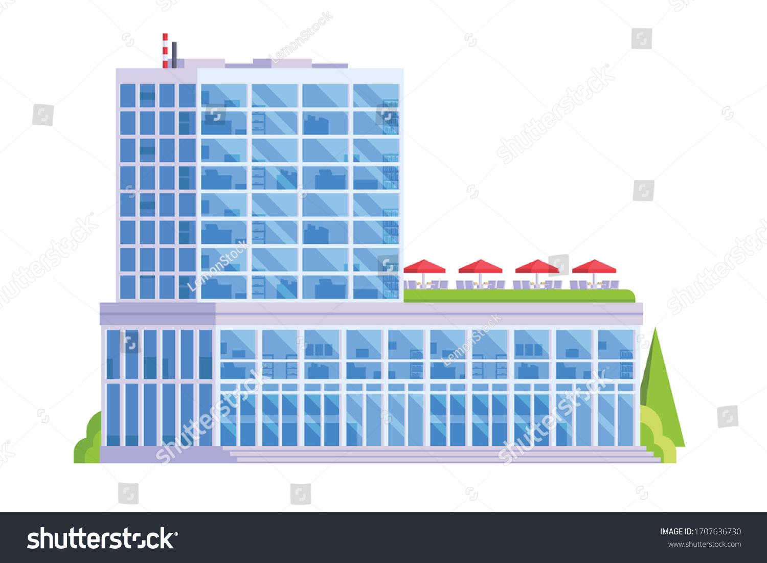 Office Building Flat Design Concept Illustration Stock Vector (Royalty ...