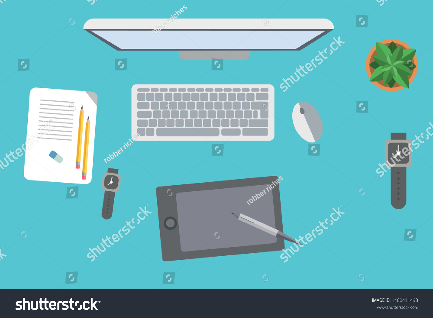 Office Design Top View Flat Stock Vector (Royalty Free) 1480411493