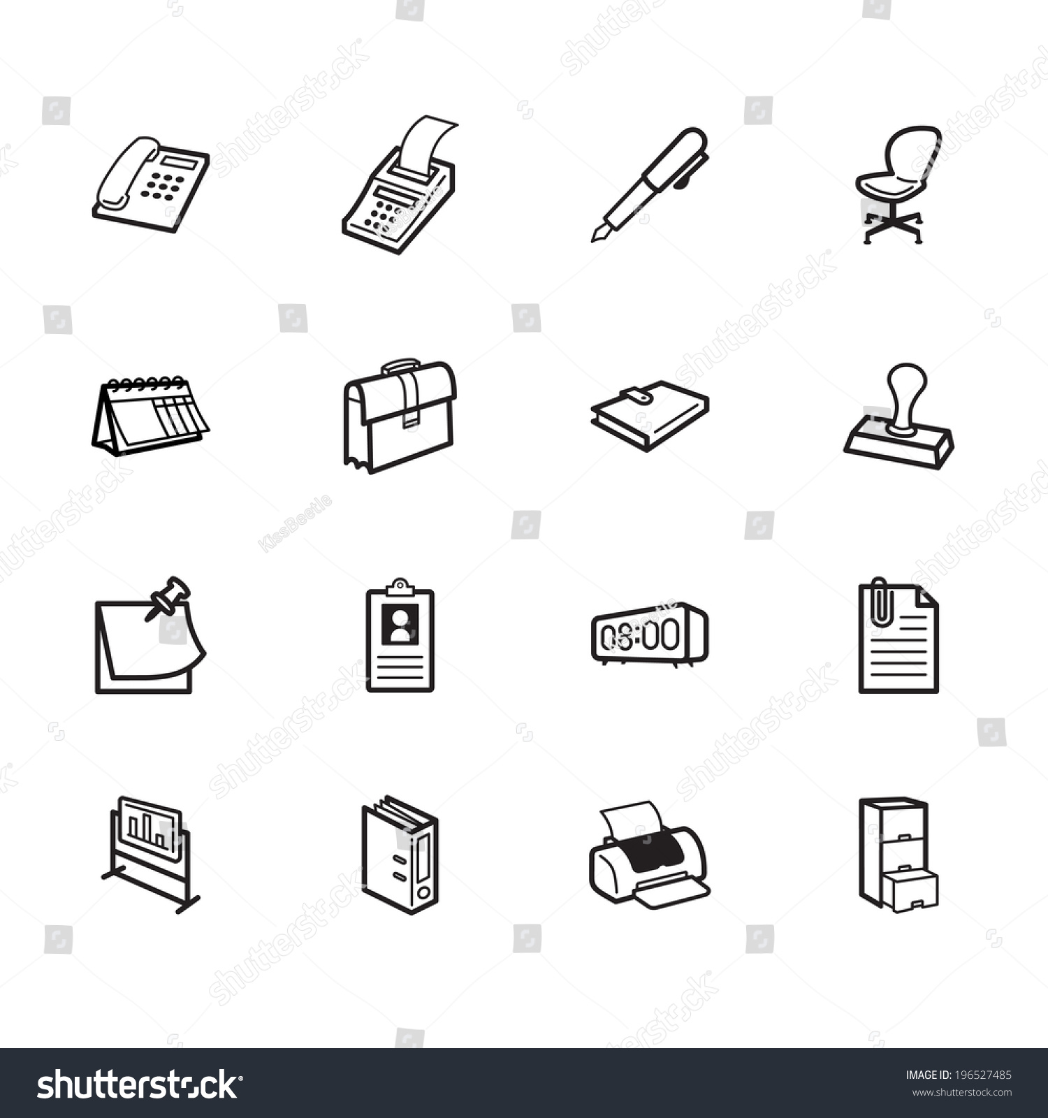 Office Element Vector Black Icon Set Stock Vector (Royalty Free) 196527485