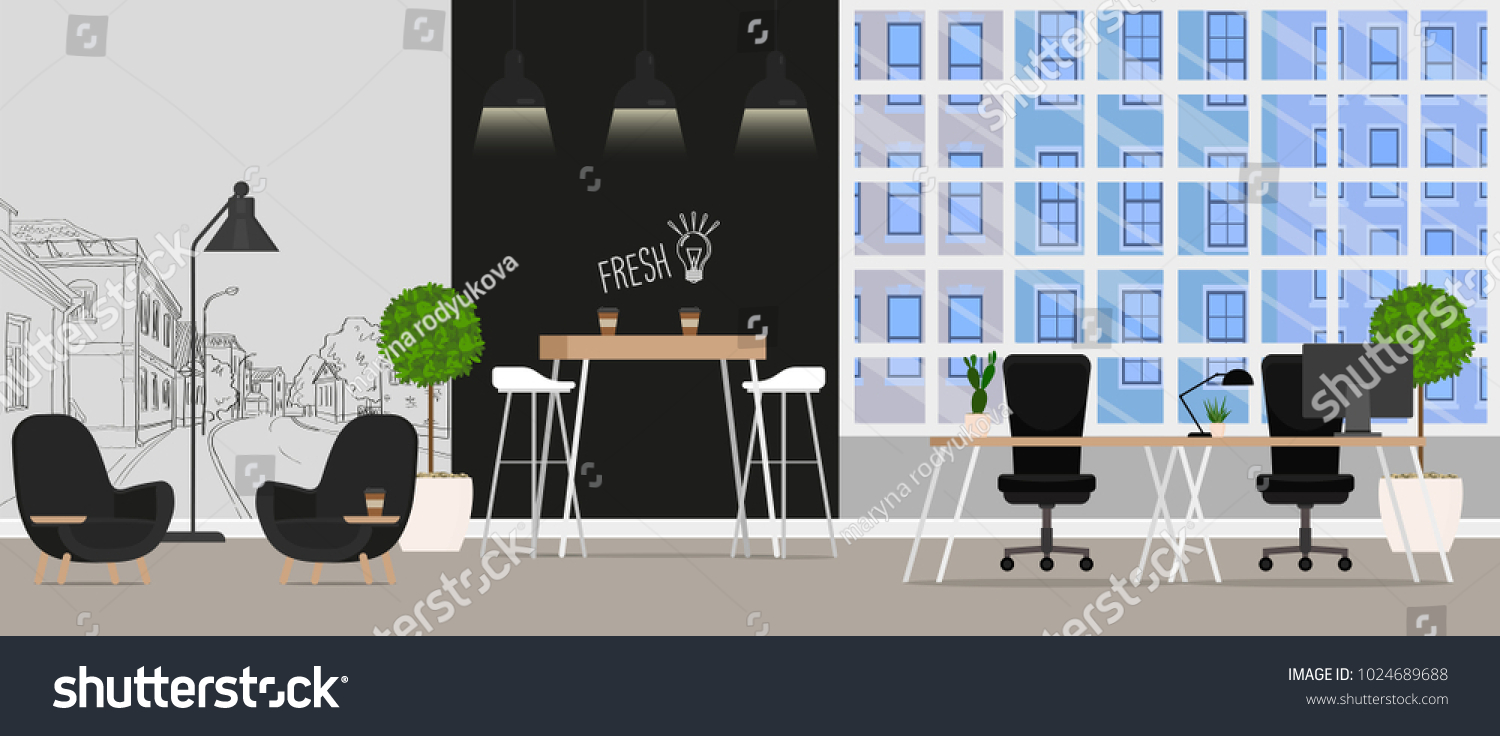 Office Interior Vector Illustration Stock Vector (Royalty Free) 1024689688