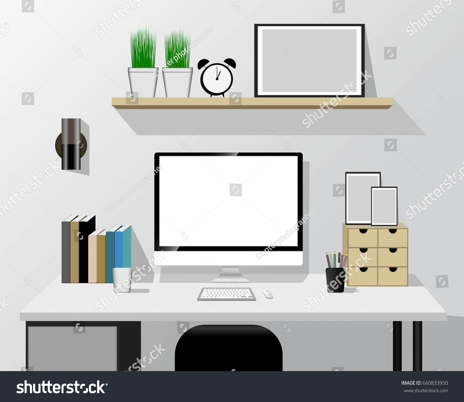 Office Interior Desktop Display Interface Icons Stock Vector (Royalty ...