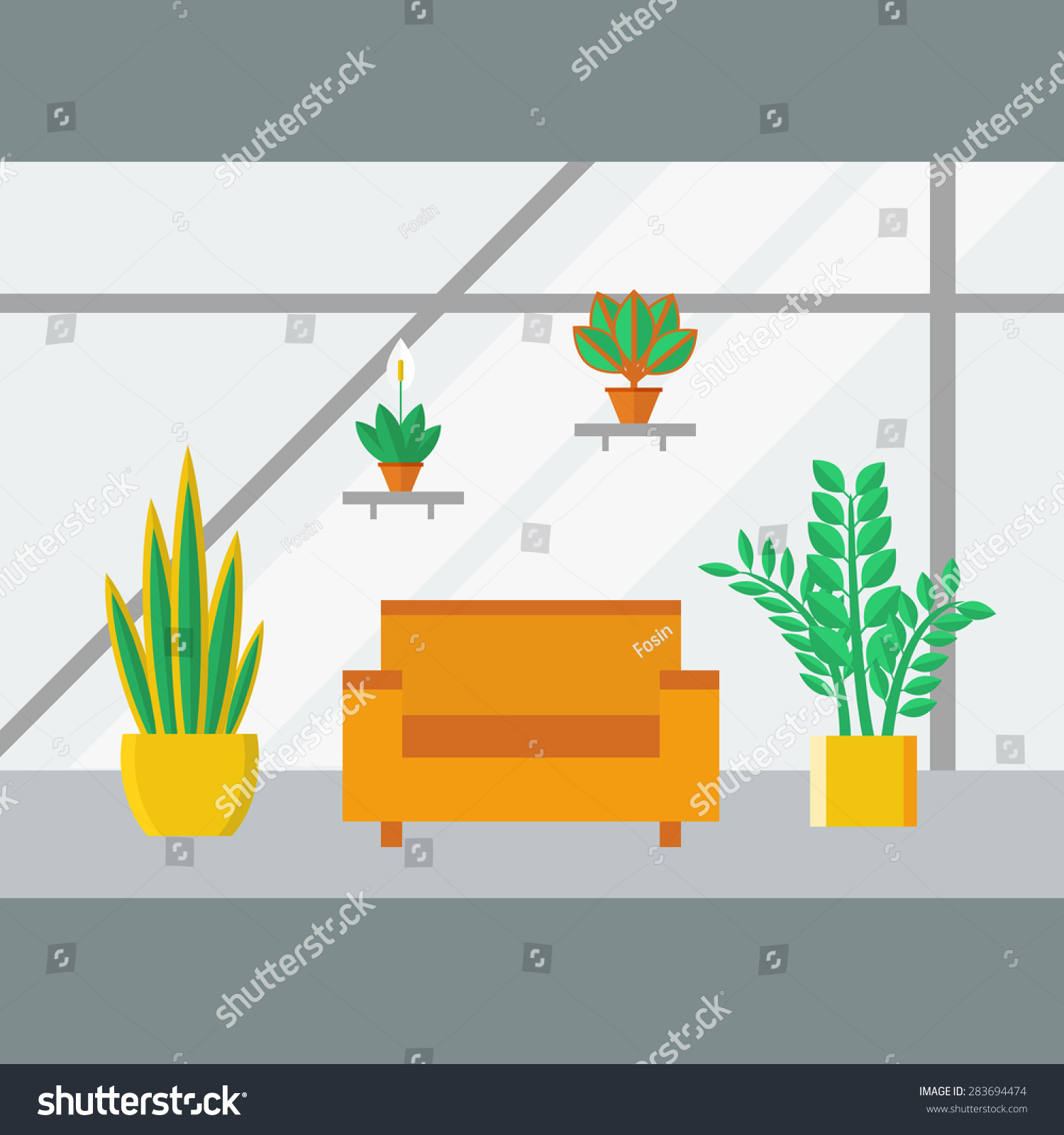 Office Interior Plants Flat Style Vector Stock Vector (Royalty Free ...