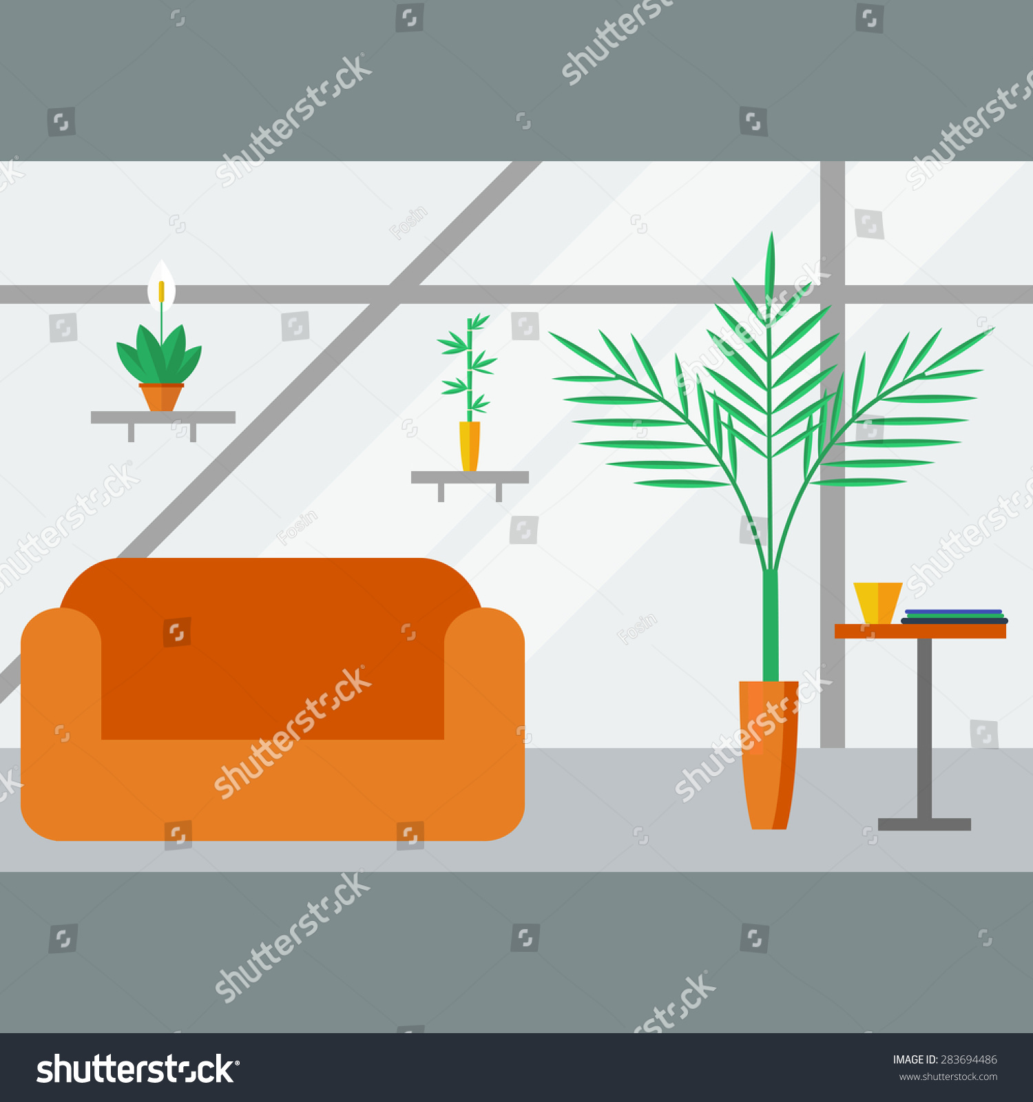 Office Interior Plants Flat Style Vector Stock Vector (Royalty Free ...