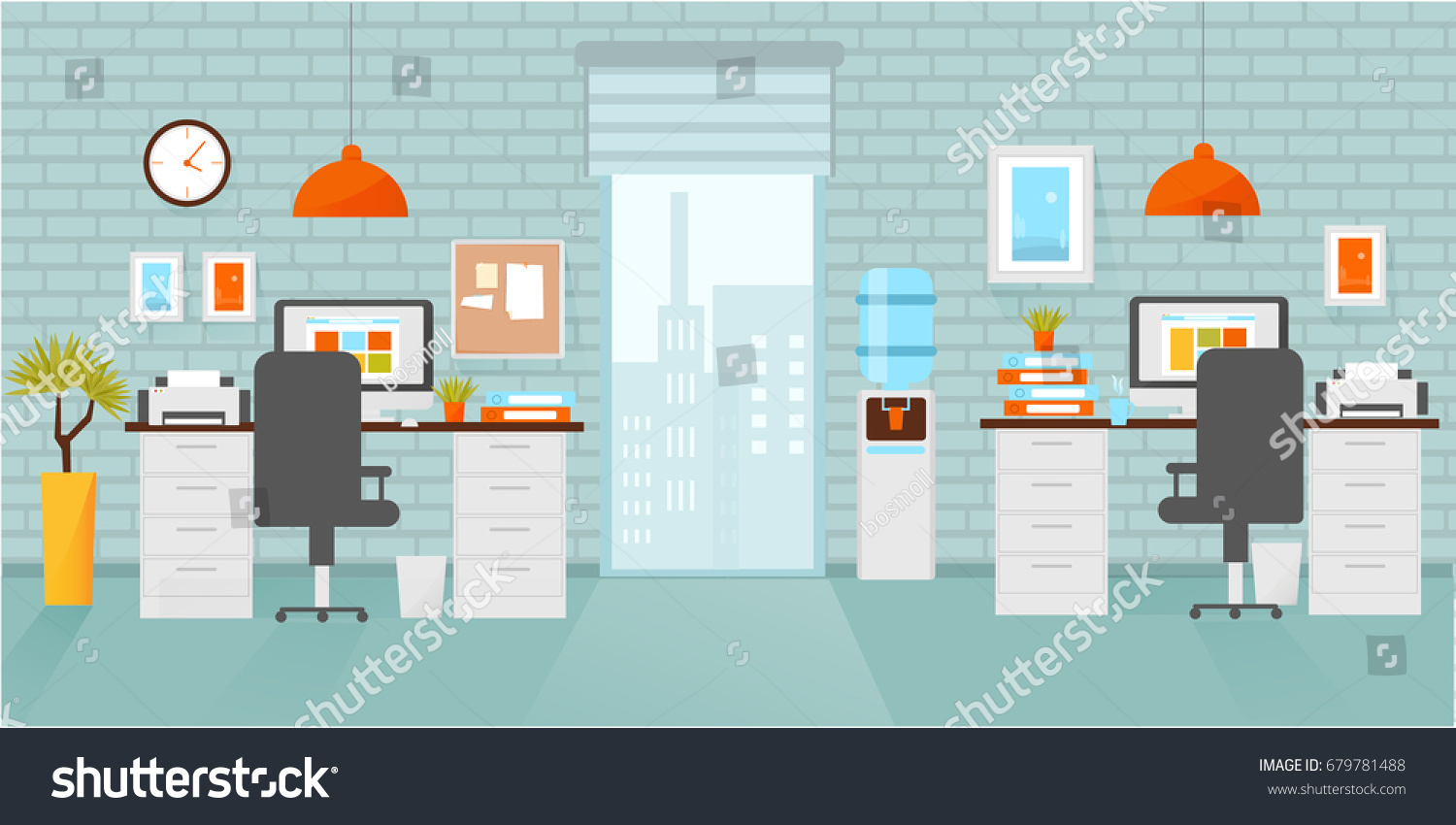 Office Interior Workplace Flat Design Concept Stock Vector (Royalty ...