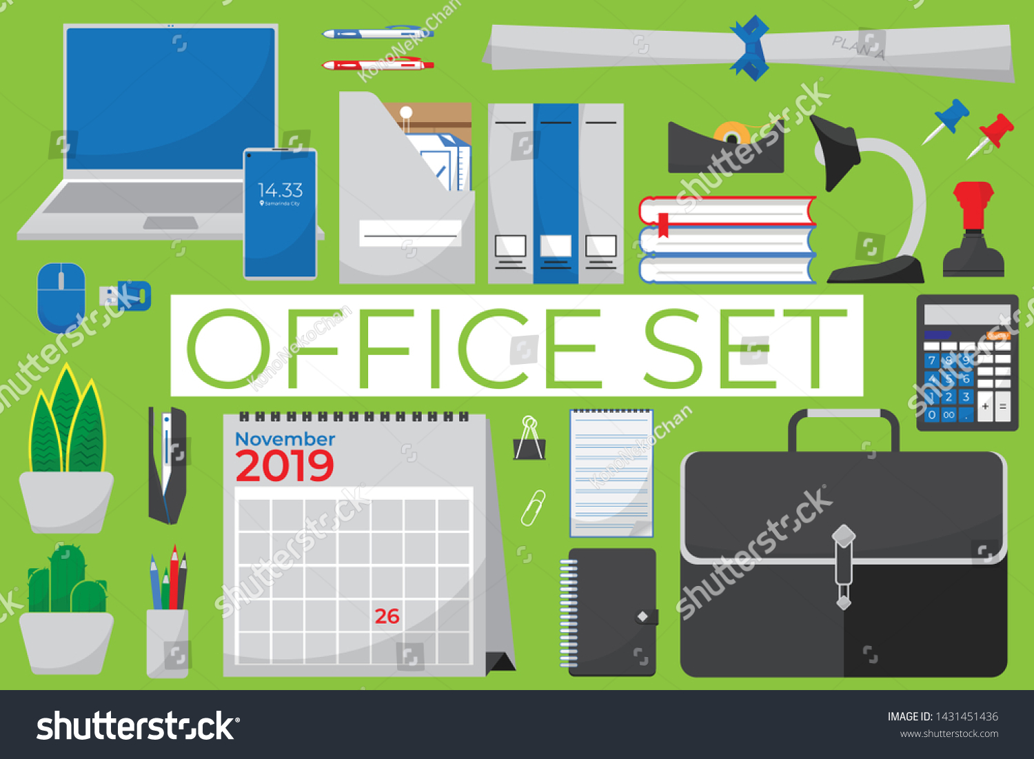 Office Set Office Supplies Set Vector Stock Vector (Royalty Free ...