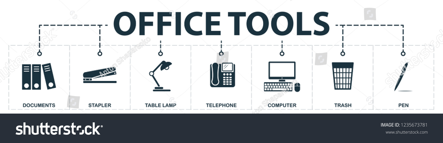 Office Tools Set Icons Collection Includes Stock Vector (Royalty Free ...
