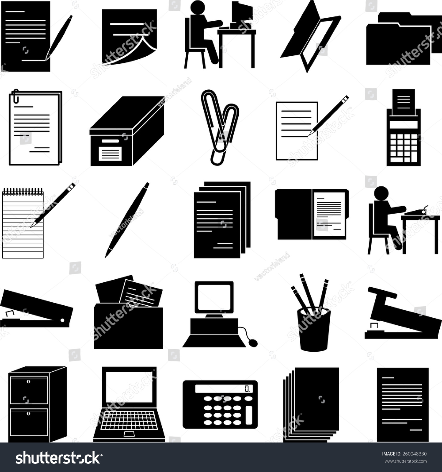Office Work Symbols Set Stock Vector (Royalty Free) 260048330 ...