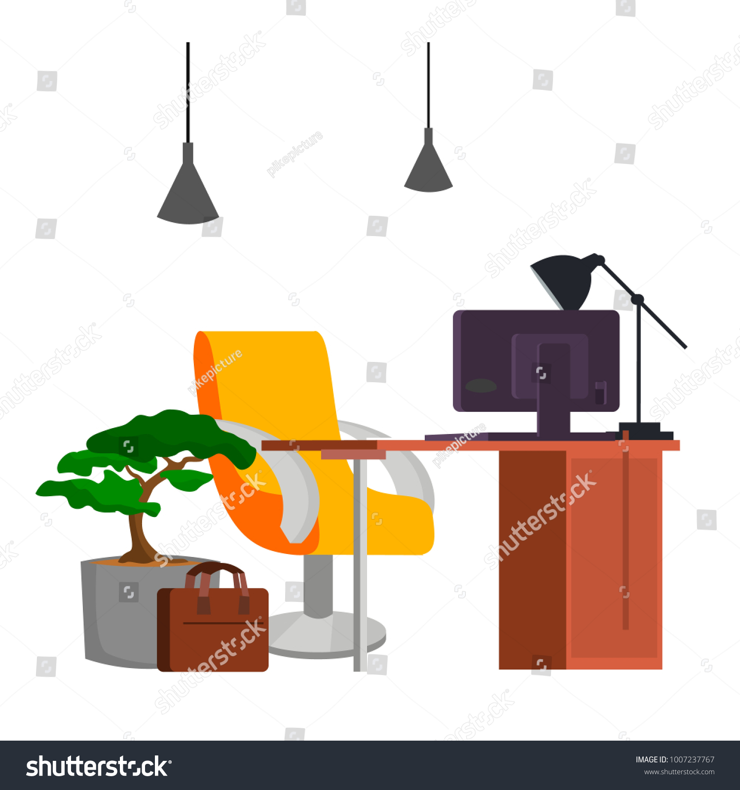 Office Workplace Vector Office Desk Pc Stock Vector (Royalty Free ...