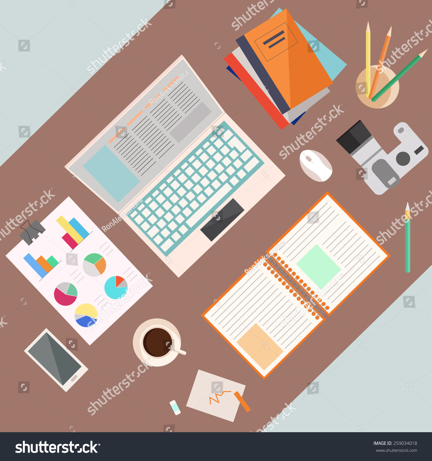 Office Workspace Concept Flat Design Stock Vector (Royalty Free) 259034018