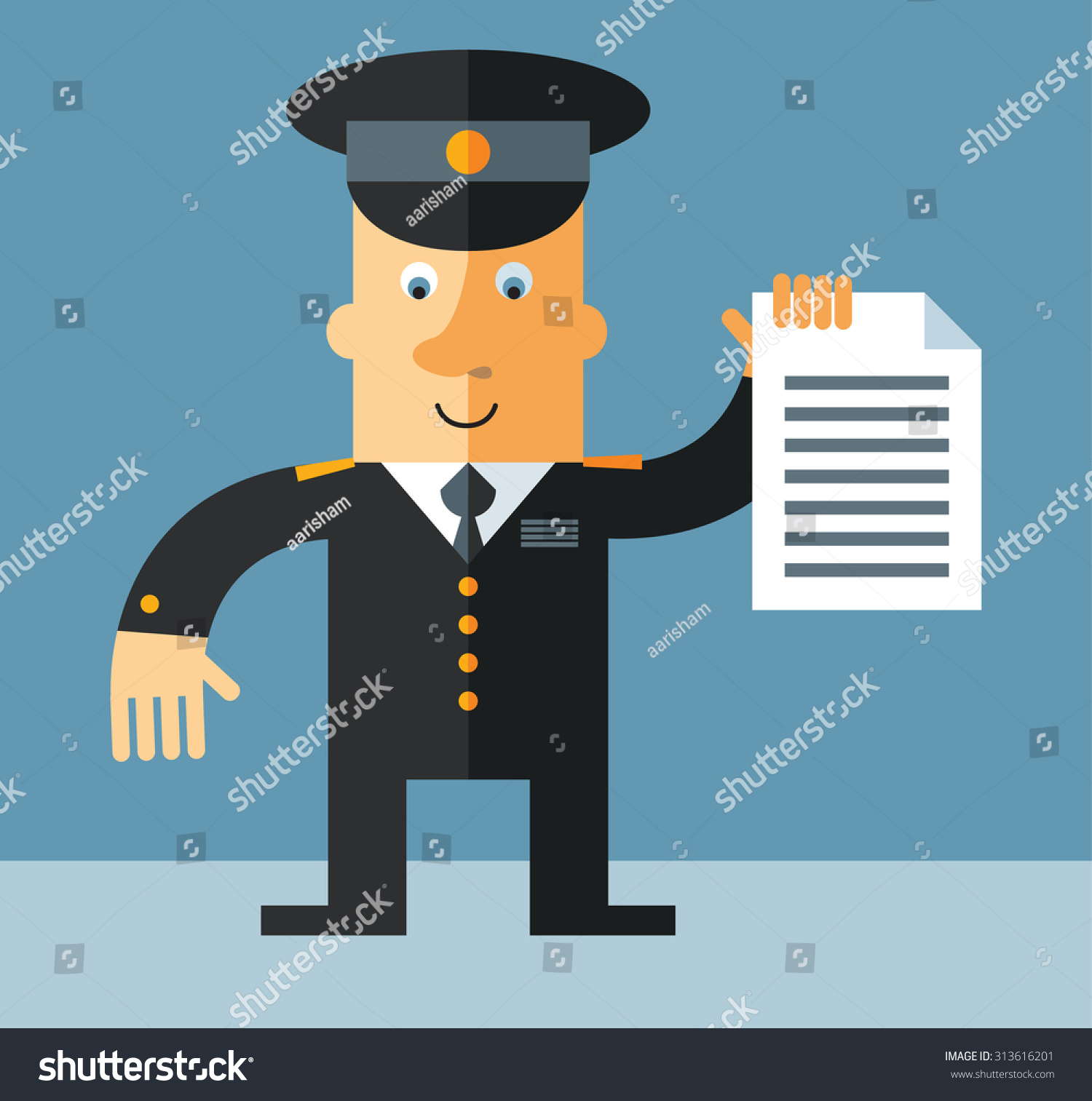 Officer Holding Document Flat Vector Illustration Stock Vector (Royalty ...