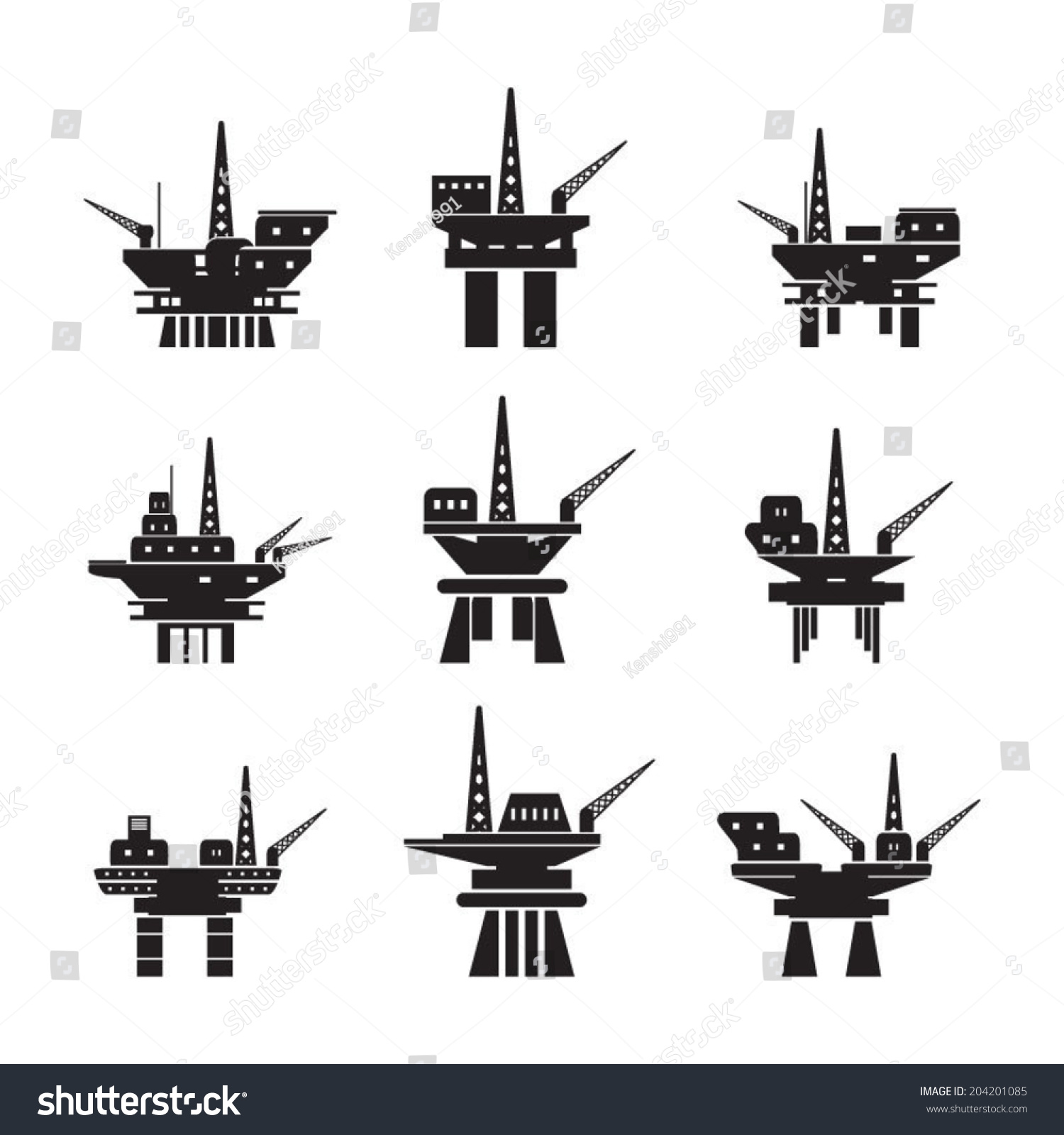 Oil Platform Icons Set Stock Vector 204201085 - Shutterstock