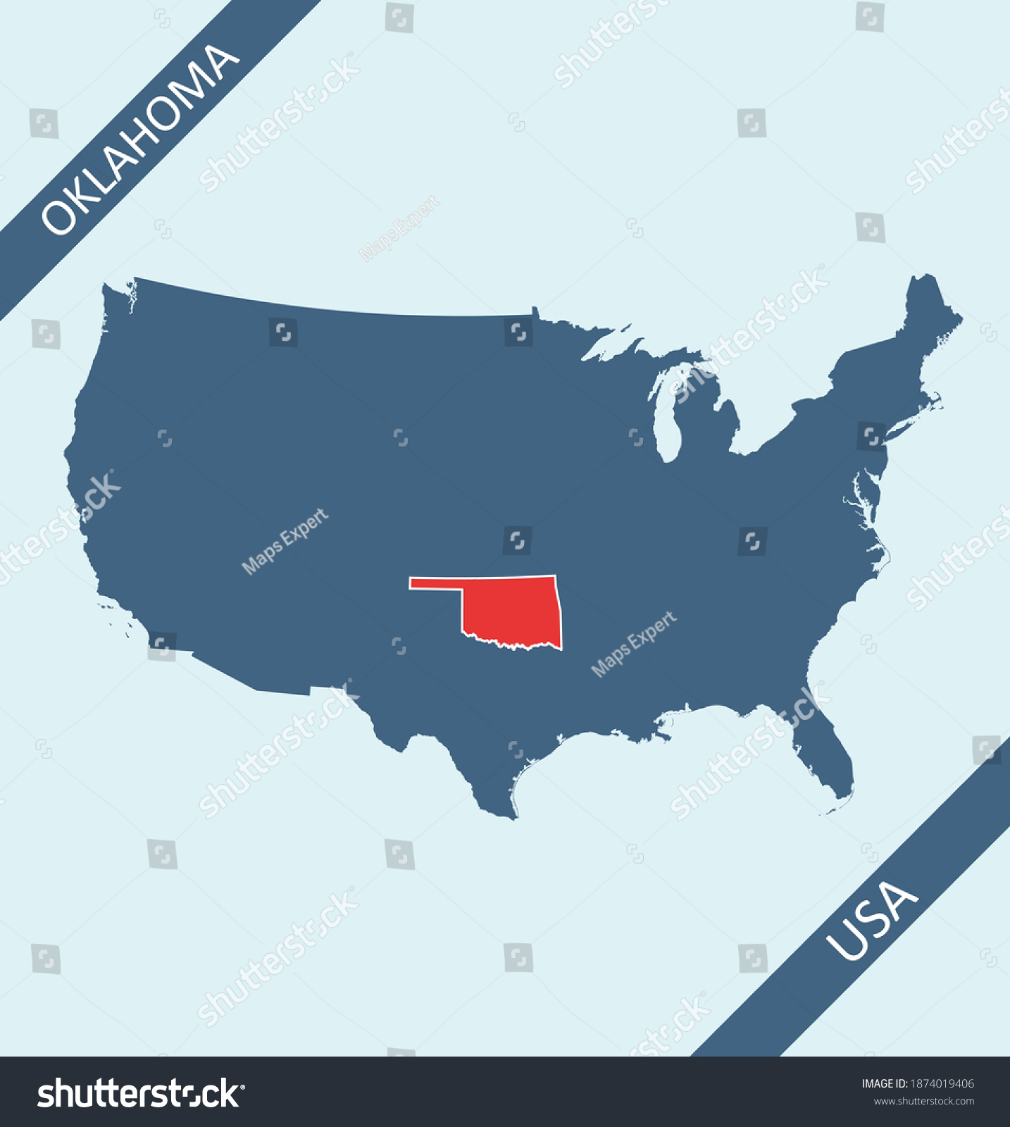 Oklahoma Highlighted On Usa Map Stock Vector (Royalty Free) 1874019406