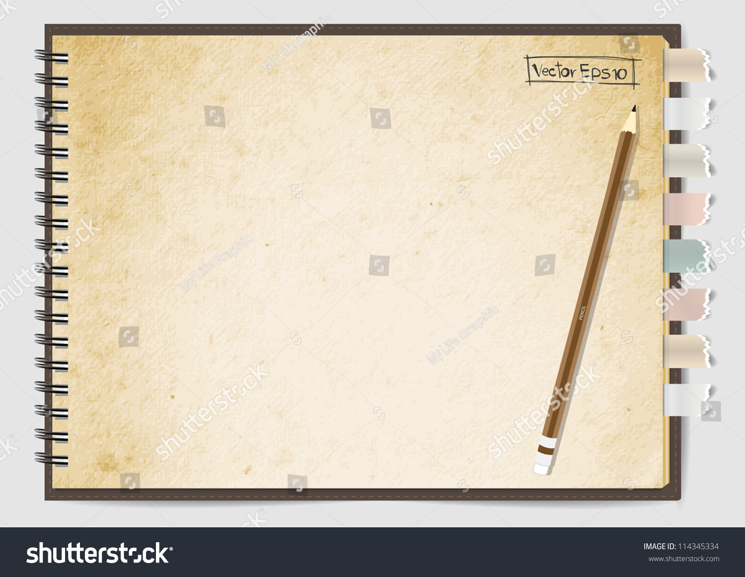 Old Brown Paper Notebook Vector Illustration 스톡 벡터(사용료 없음) 114345334 ...