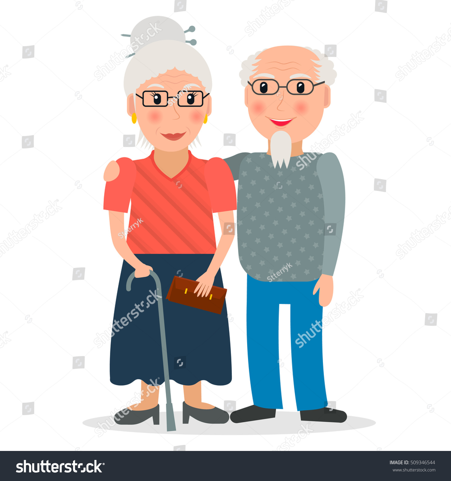 Old Couple Retirees Grandfather Grandmother Retired เวกเตอร์สต็อก