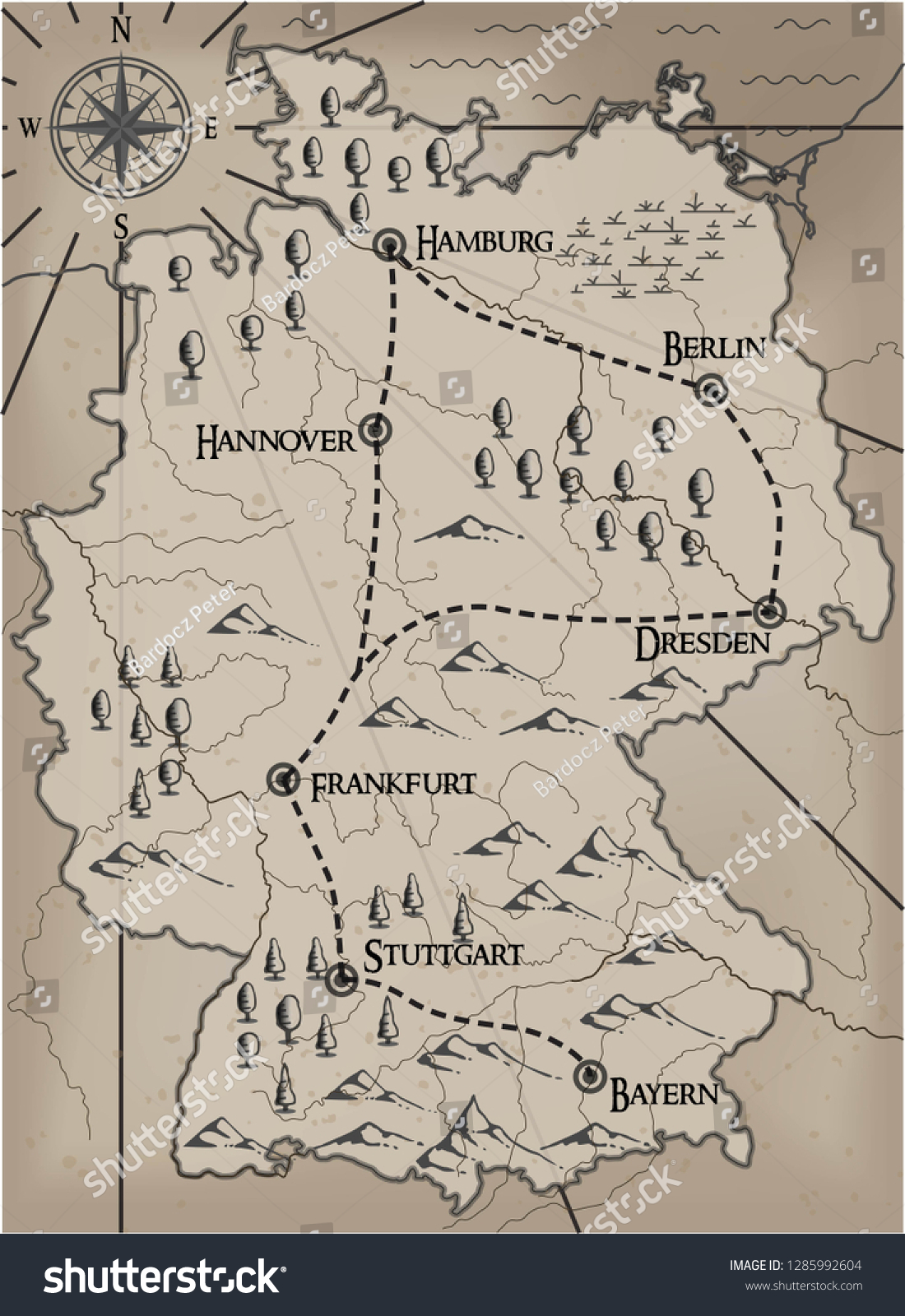Old Fantasy Themed Germany Vector Map: vector de stock (libre de ...
