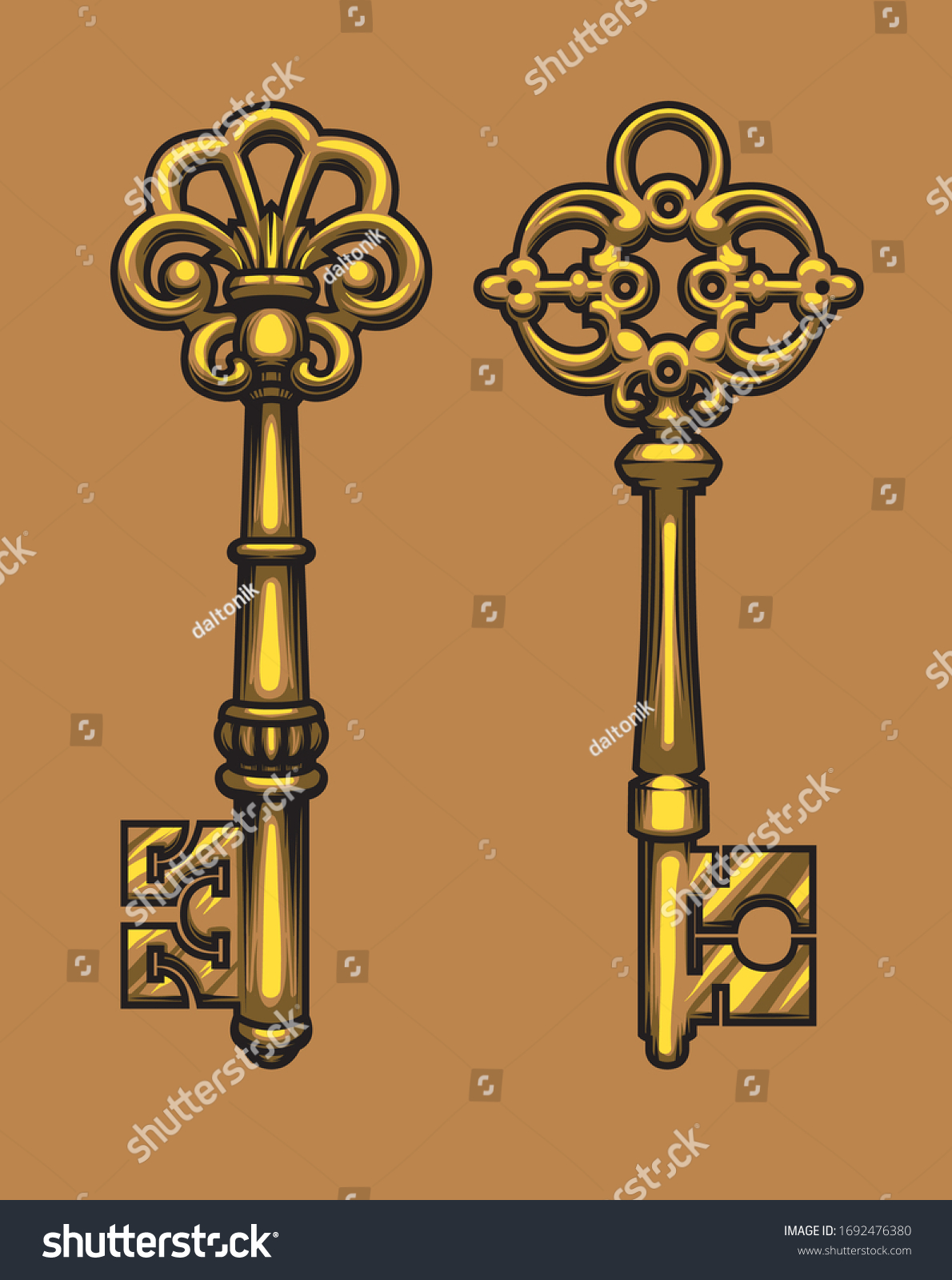 Old Gold Keys Vector Illustration Stock Vector (Royalty Free) 1692476380