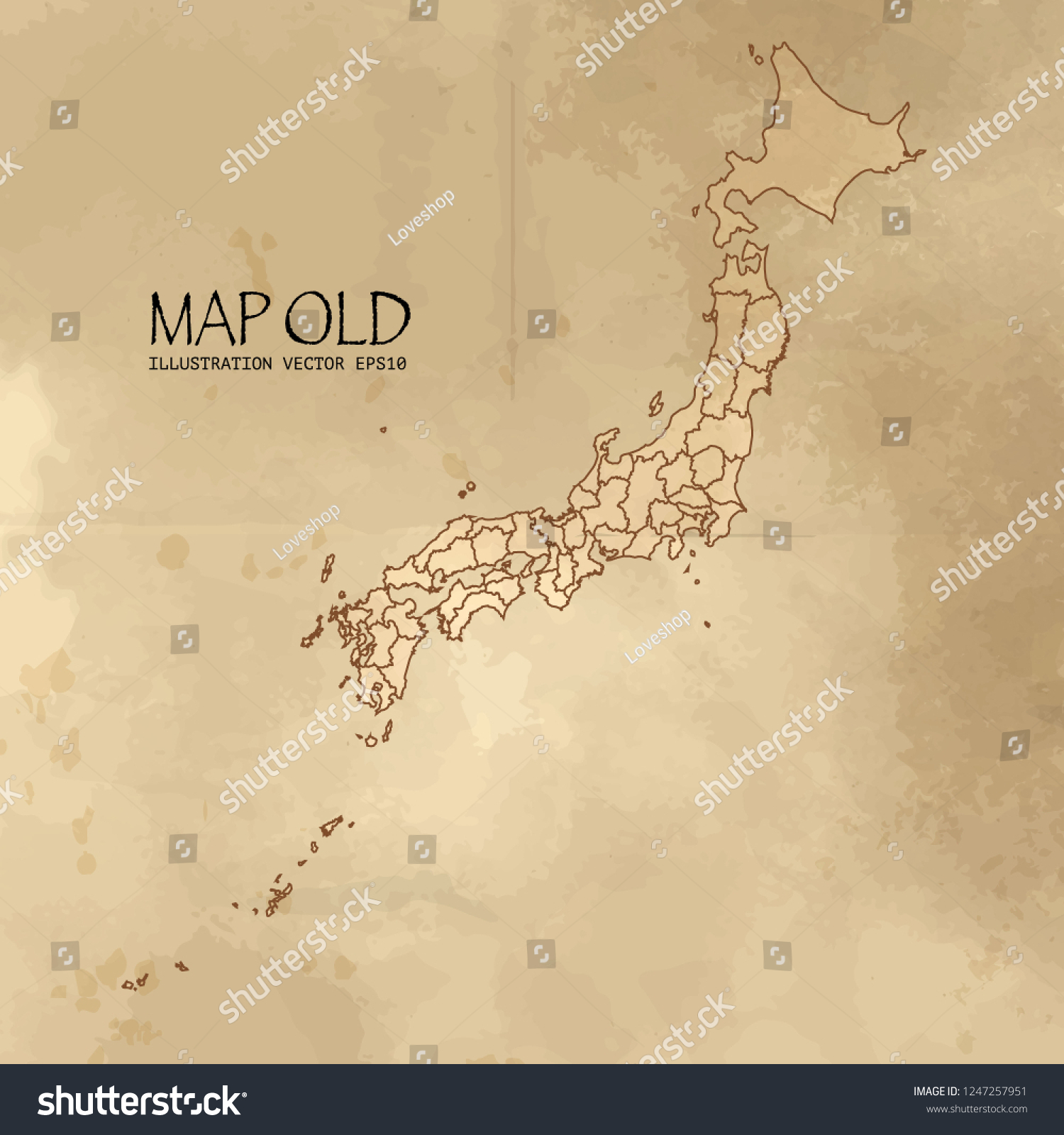 Old Japan Map Vintage Paper Texture: vector de stock (libre de regalías ...