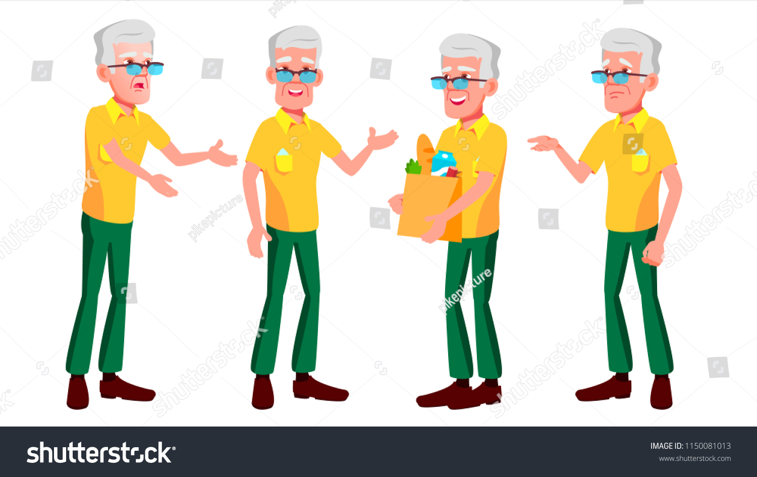 Vektor Stok Old Man Poses Set Vector Elderly Tanpa Royalti 1150081013