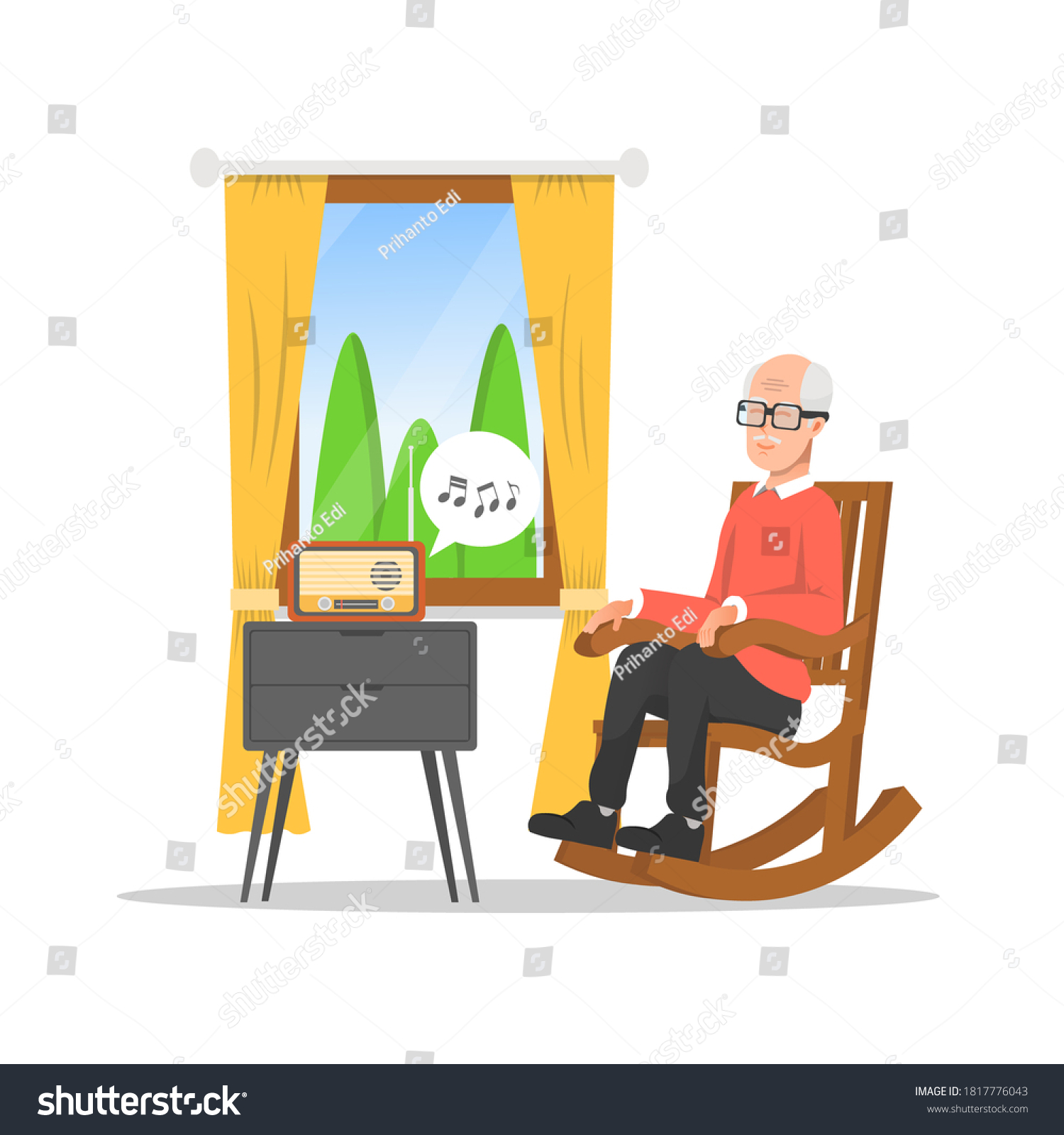 Old Man Sitting Rocking Chair Listening Stock Vector Royalty Free