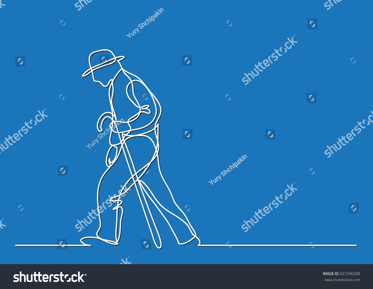Old Man Walking Single Line Drawing Stock Vector (Royalty Free ...