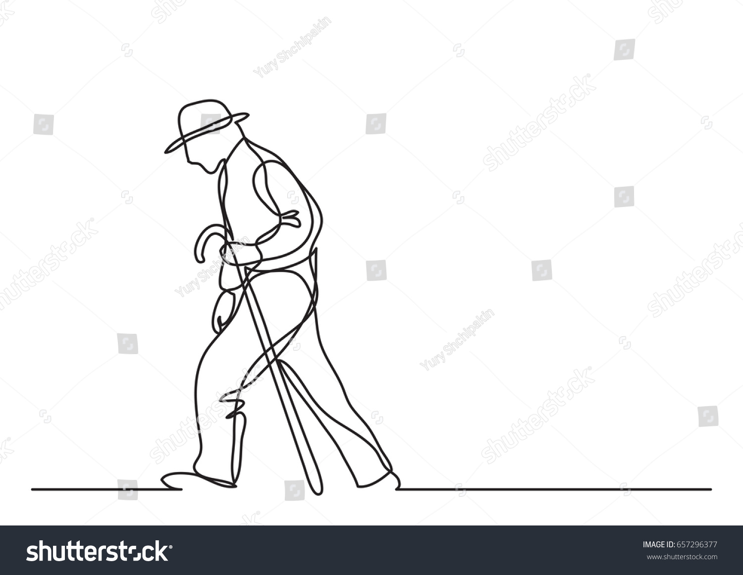 Old Man Walking Single Line Drawing Stock Vector (Royalty Free ...