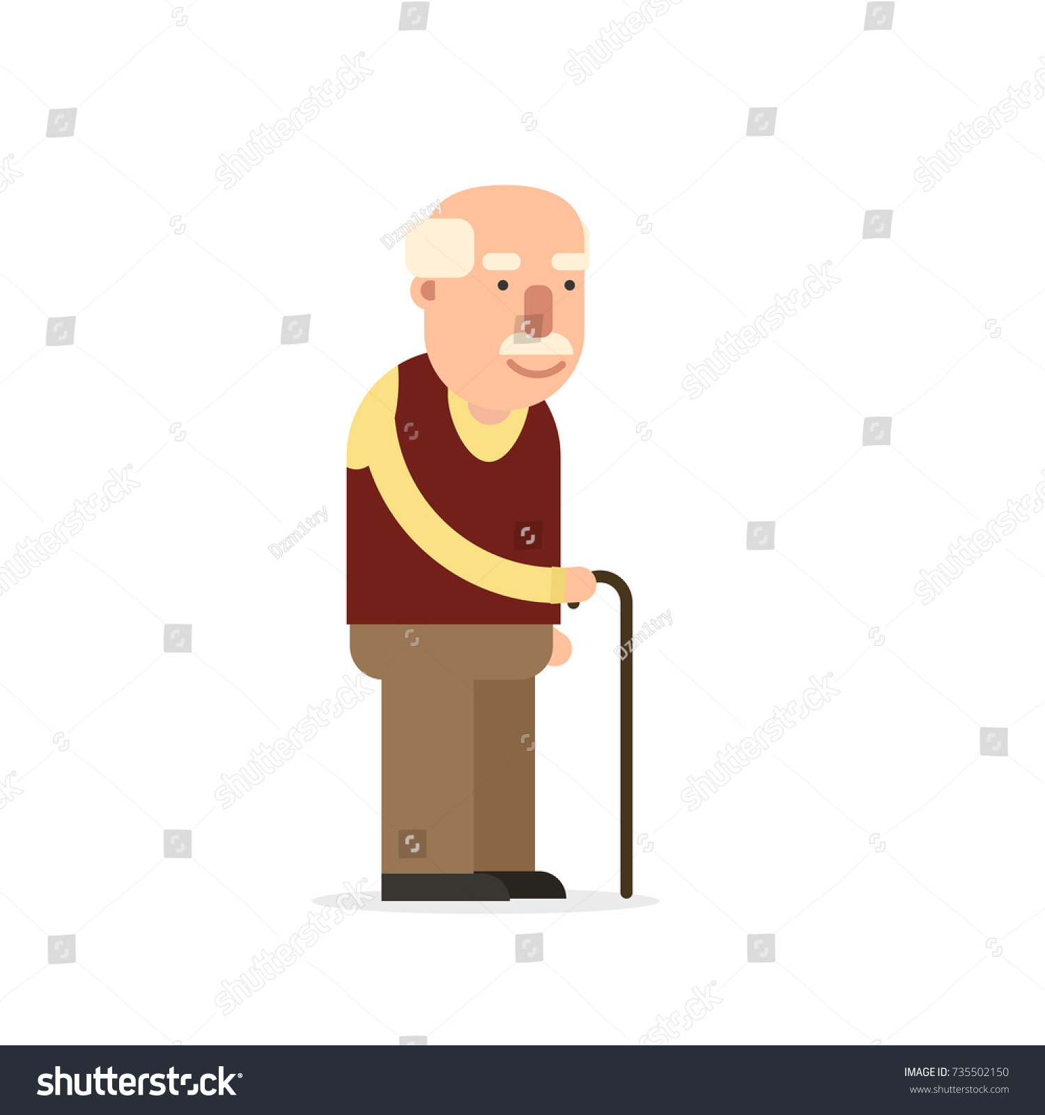 Old Man Walking Stick Vector Illustration เวกเตอร์สต็อก ปลอดค่า