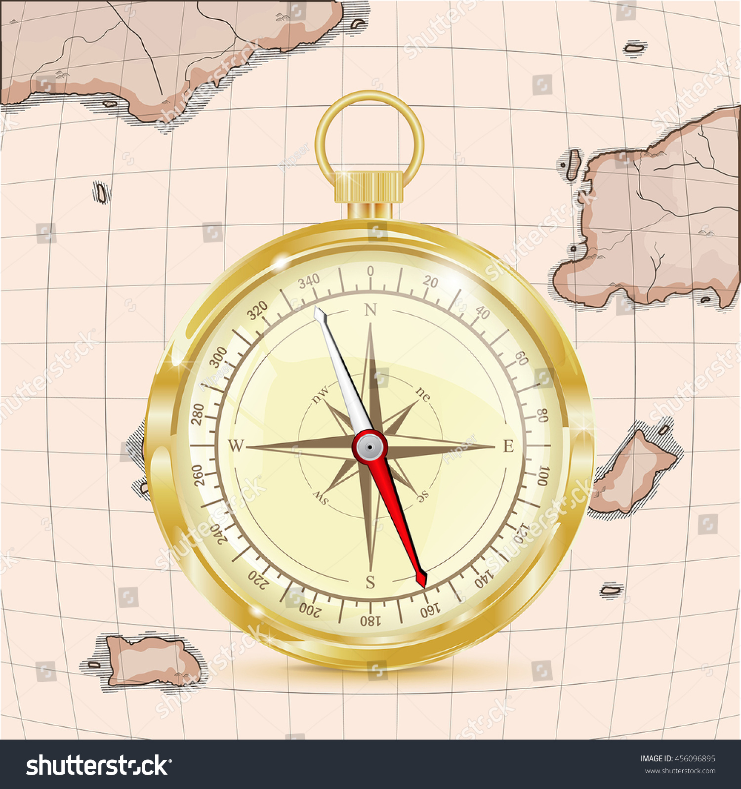 Old Map Golden Compass Vector Illustration Stock Vector (Royalty Free ...