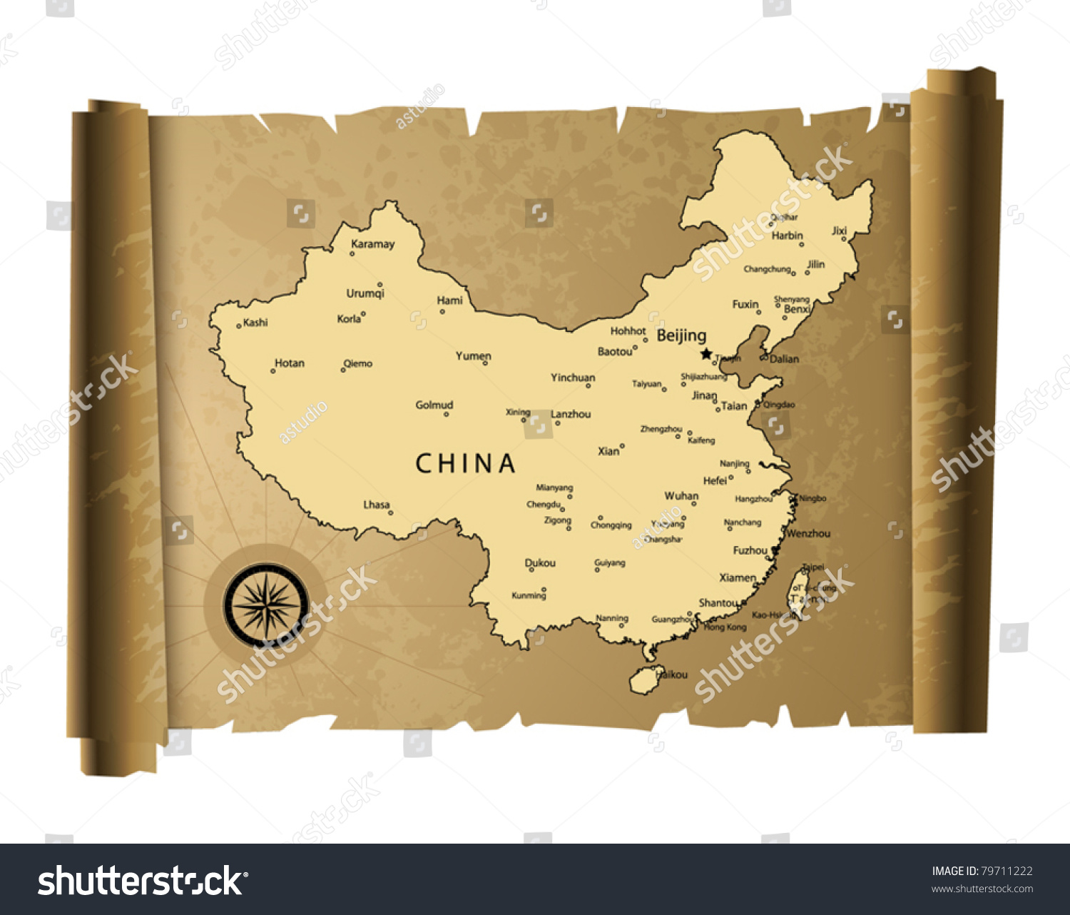 Old Paper China Map Vector Illustration Stock Vector (Royalty Free ...
