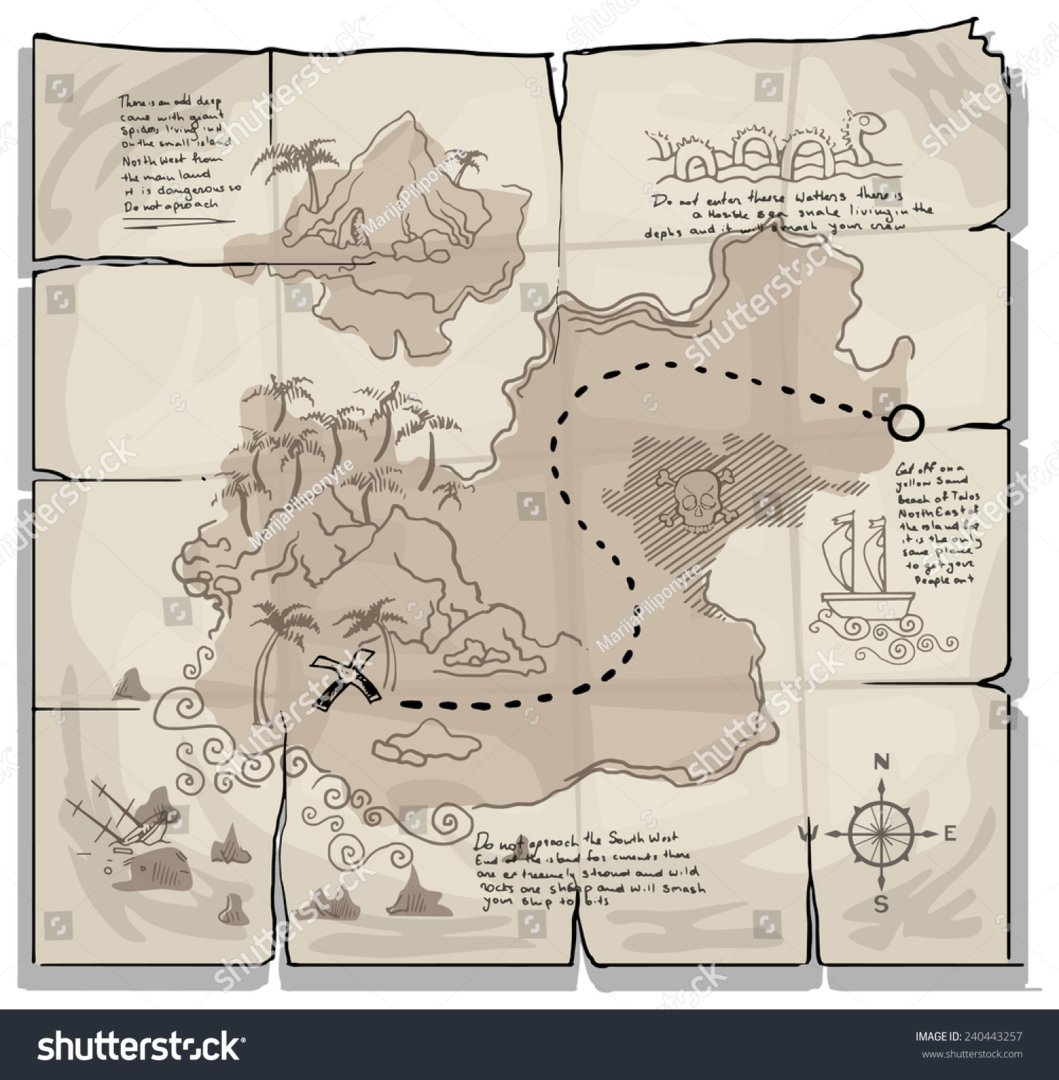 Old Pirate Map Vector Illustration: vetor stock (livre de direitos ...