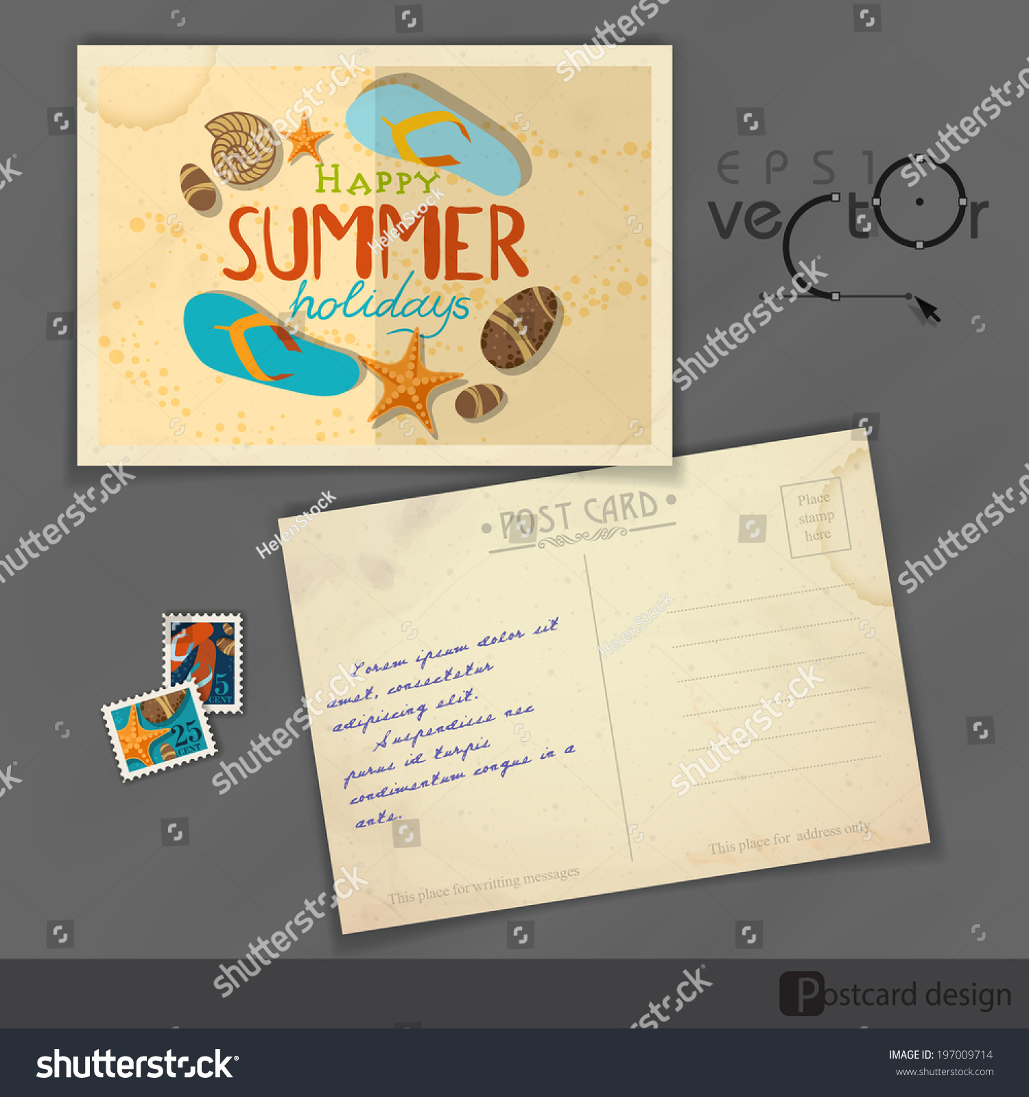 Old Postcard Design Template Vector Illustration Stock Vector (Royalty ...