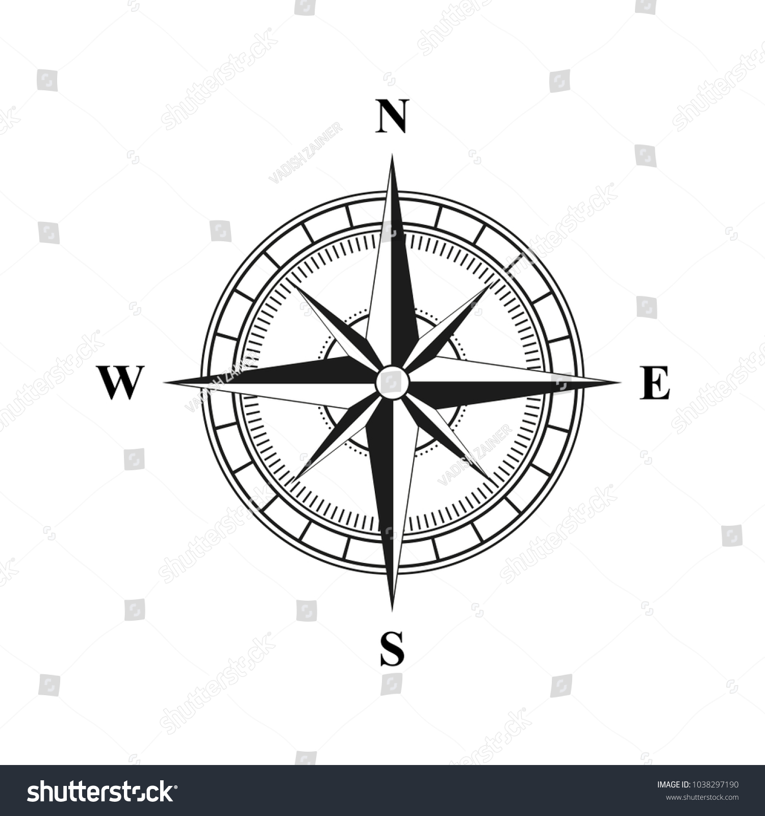 Old Retro Compass Navigating Black Flat Stock Vector (Royalty Free ...
