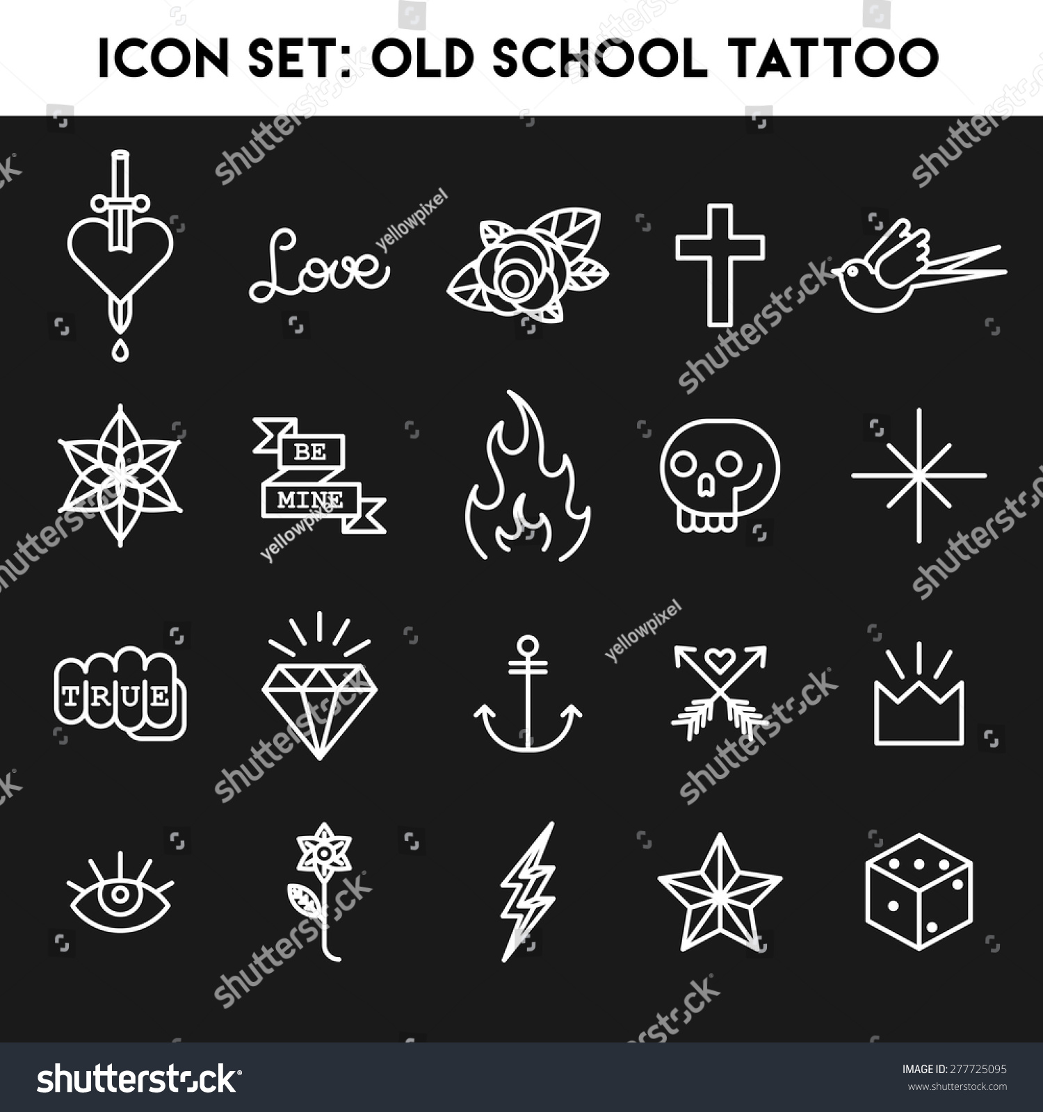 Old School Tattoo Icon Set Stock Vector (Royalty Free) 277725095 ...